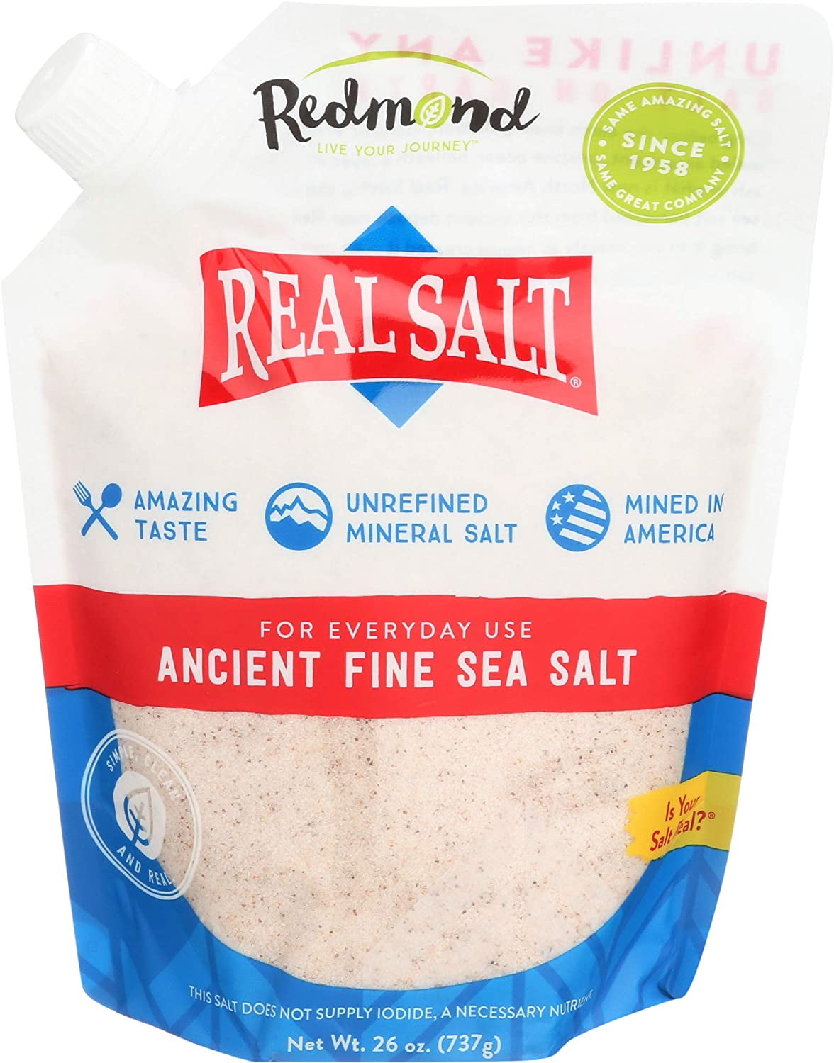 Redmond Real Salt - Ancient Fine Sea Salt, Unrefined Mineral Salt, 26 ...