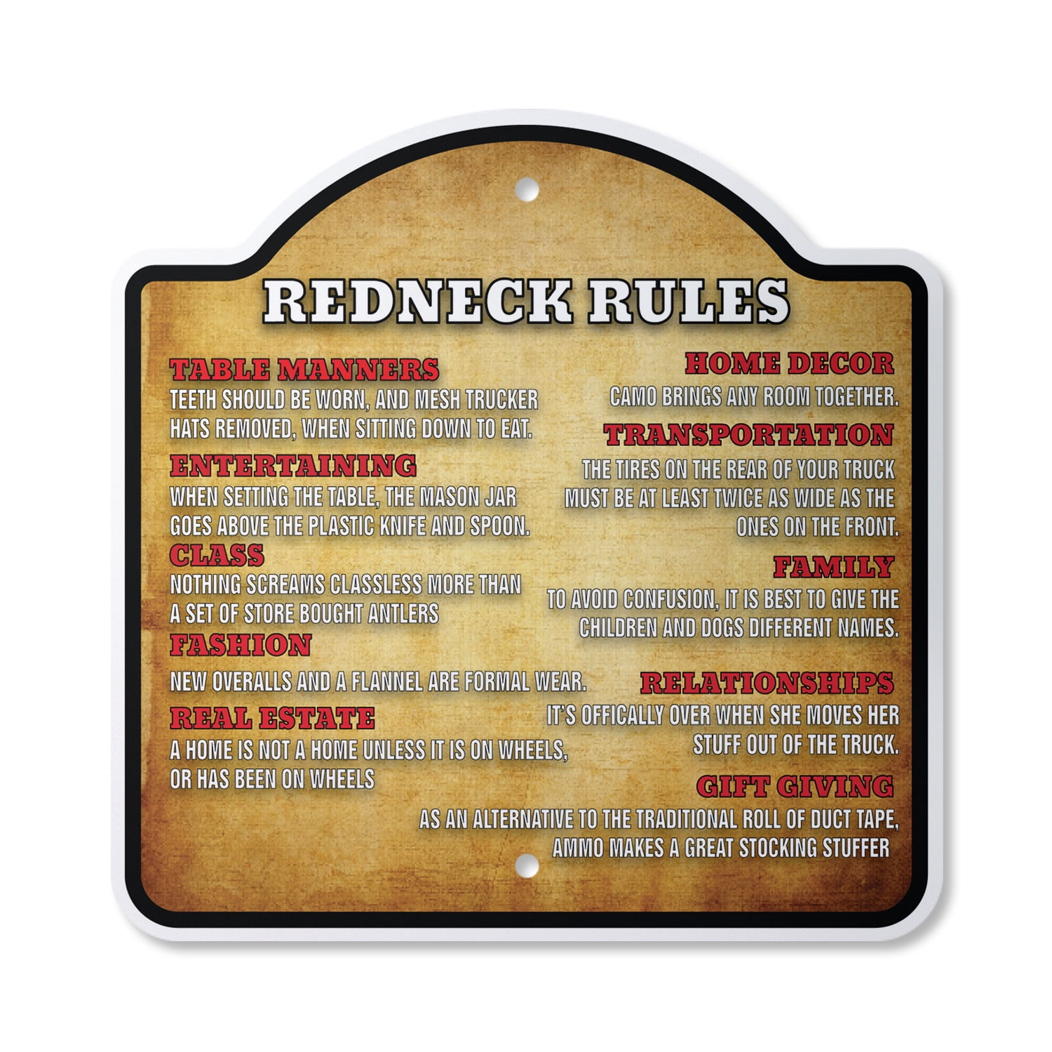 Redneck Rules 14" X 14" Sign | Indoor/Outdoor Plastic | SignMission ...