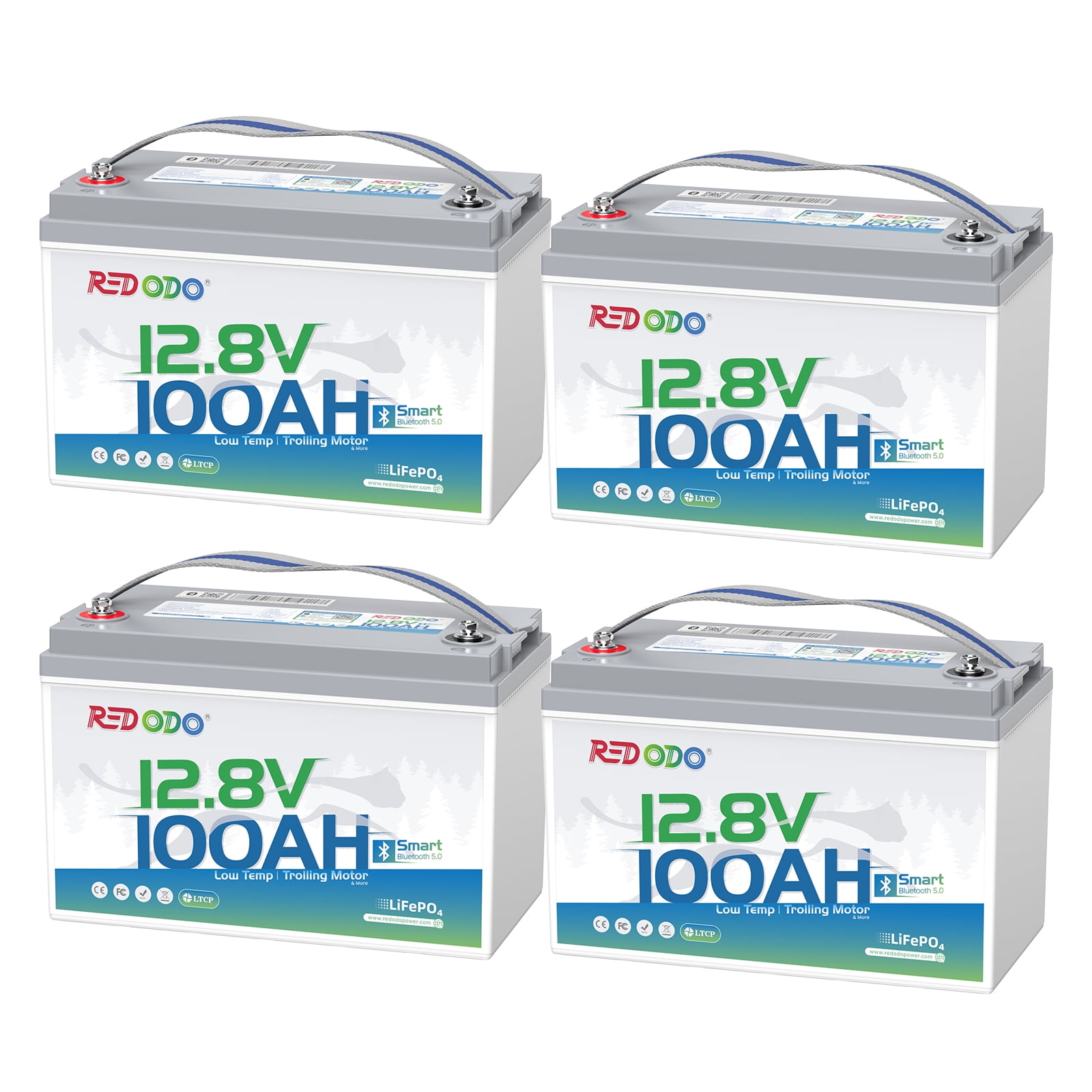 Redodo 4 Pack 12V 100Ah LiFePO4 Battery Bluetooth 100A BMS Remote ...
