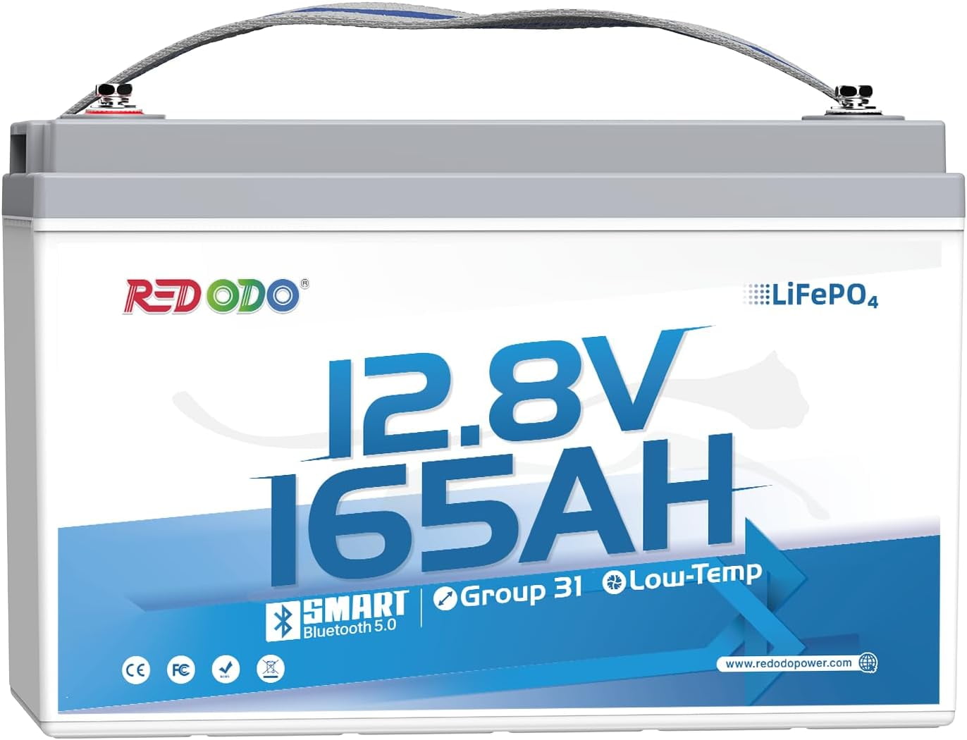 Redodo 12V 165Ah LiFePO4 Battery with Bluetooth, 165A BMS, 2112Wh, Group 31 Lithium Battery with ...