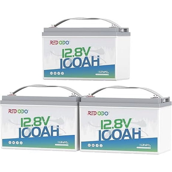 Redodo 3 Pack 12V 100Ah LiFePO4 Battery 100A BMS 1280Wh Group 31 ...