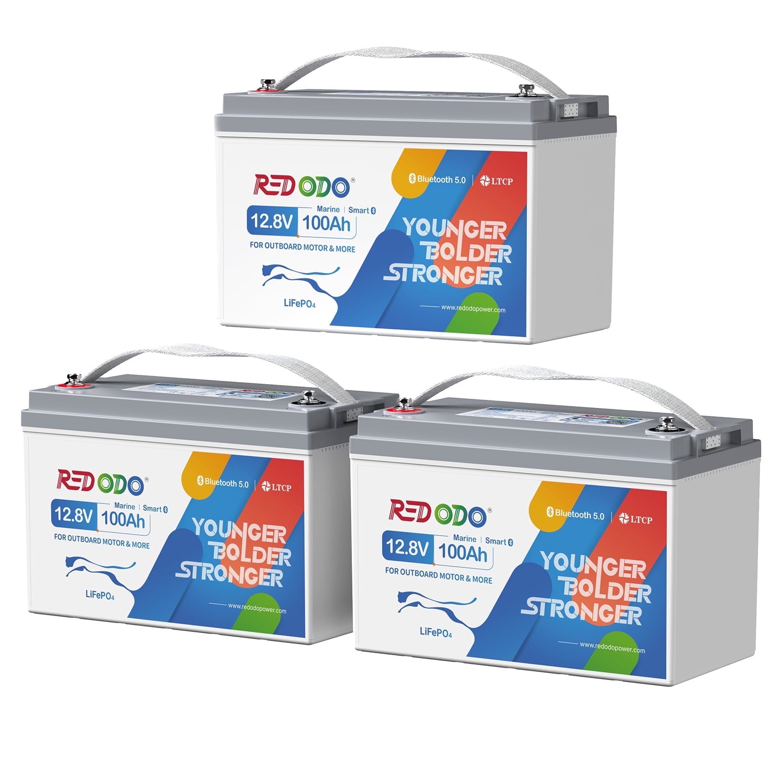 Redodo 3 Pack 12V 100Ah LiFePO4 Battery, Bluetooth Marine Lithium ...