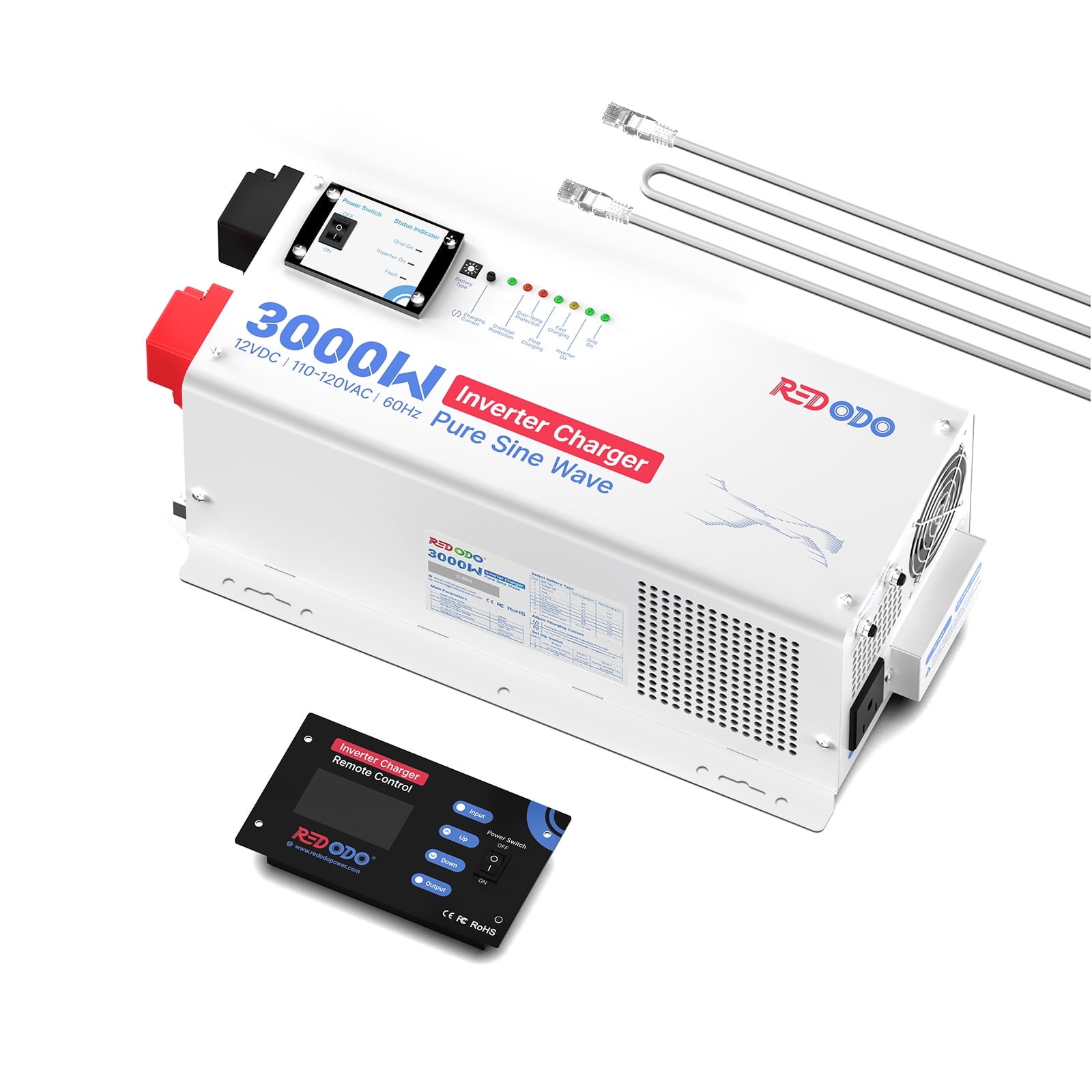 Redodo 3000W Pure Sine Wave Inverter Charger 12V DC to 120V AC Surge ...