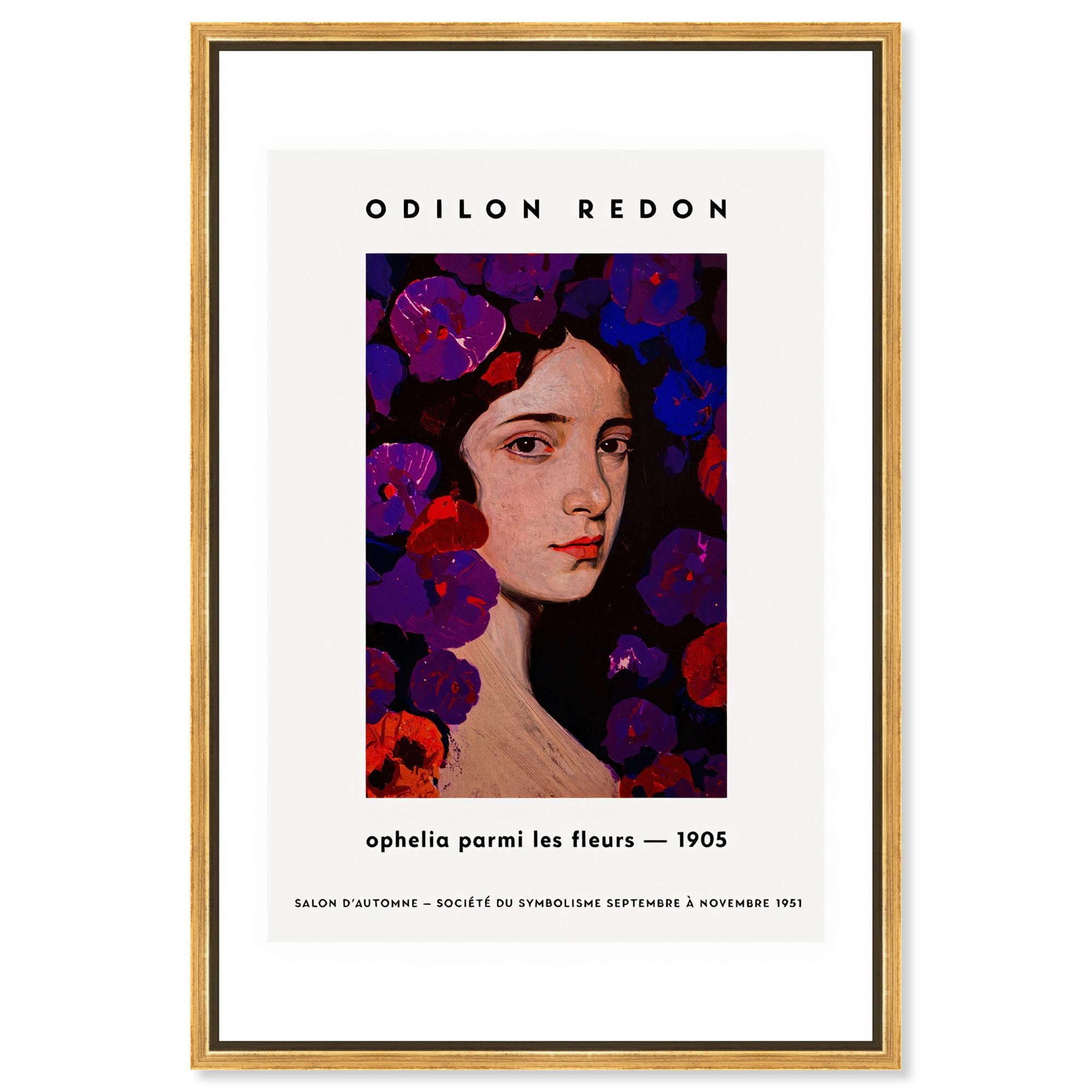 Redon's Ophelia in Blooms Canvas Famous Art Prints by Art Remedy, Gold ...