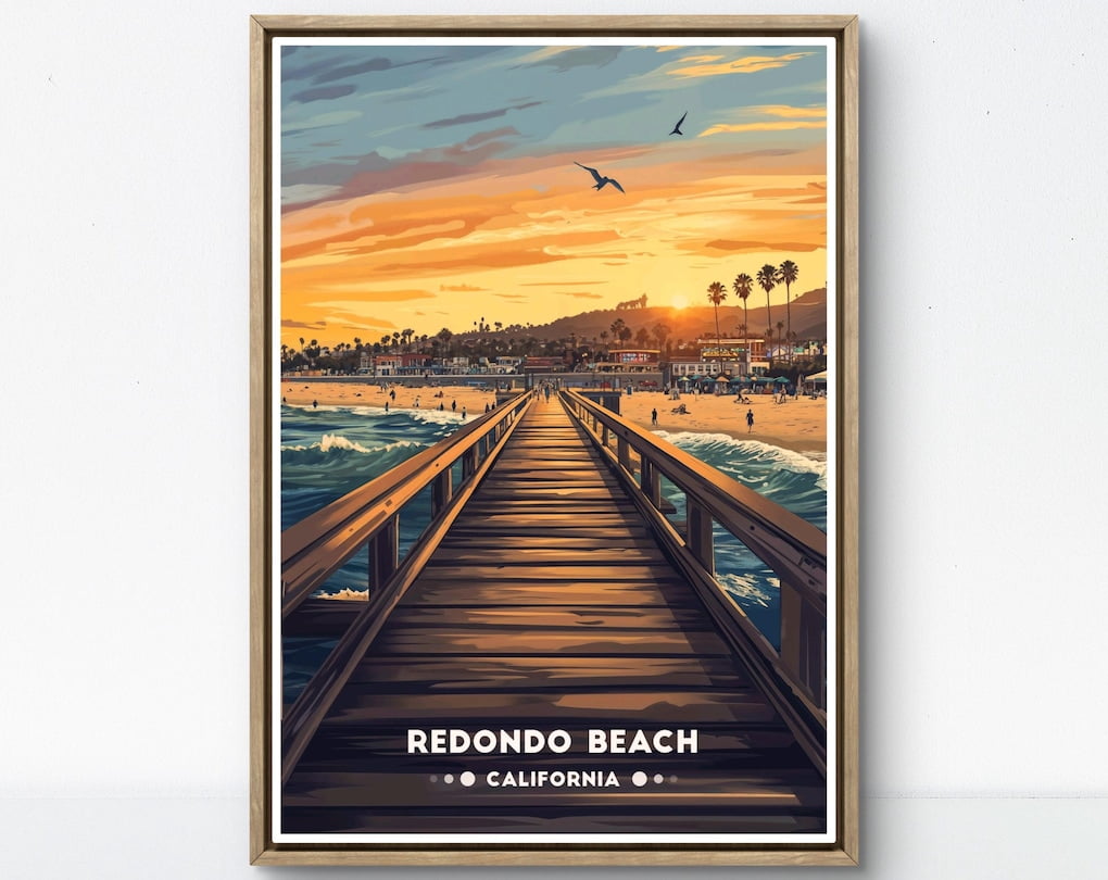 Redondo Beach Poster, California Pier Print, Sunset Beach Art, Redondo ...