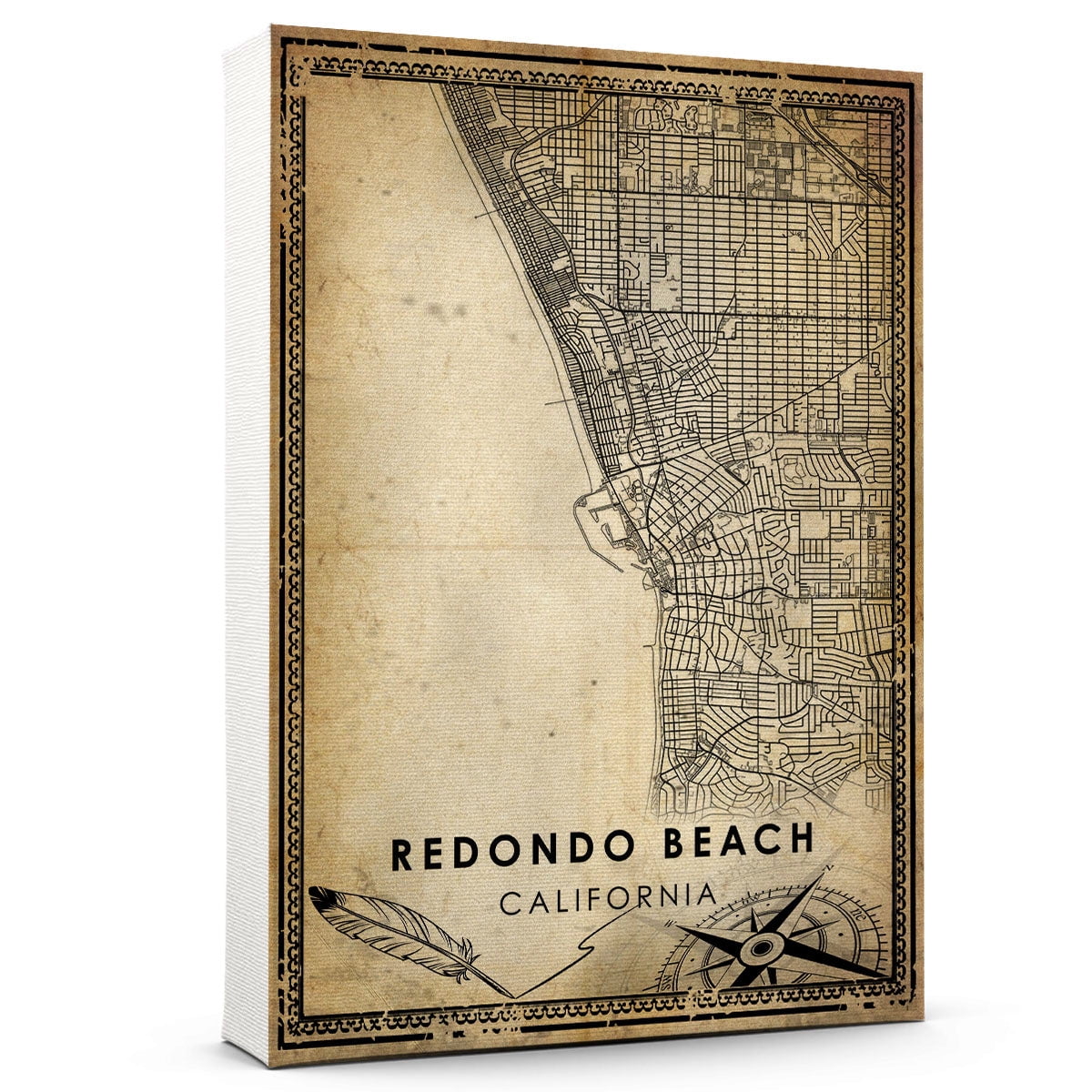 Redondo Beach Vintage Map Prints Canvas, California Map Art Canvas ...