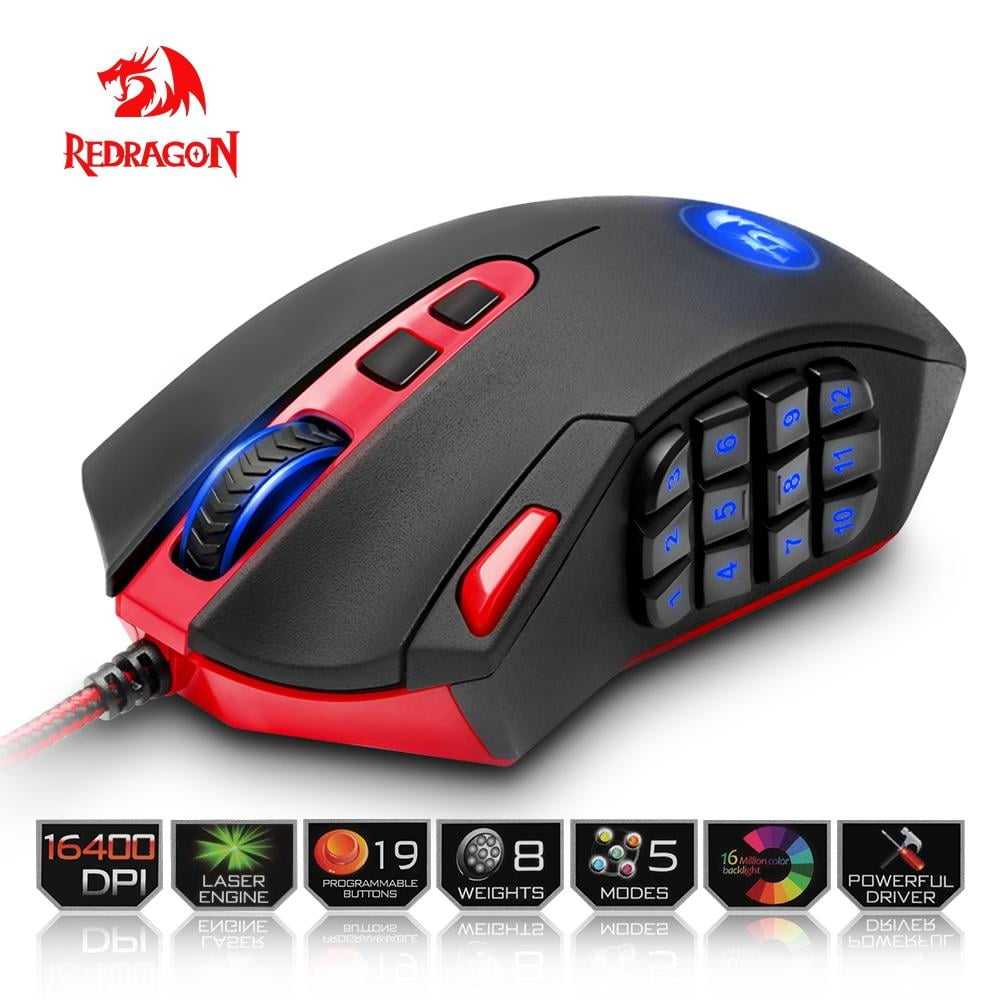 Redragon USB Gaming Mouse 16400 DPI 19 buttons ergonomic design for ...