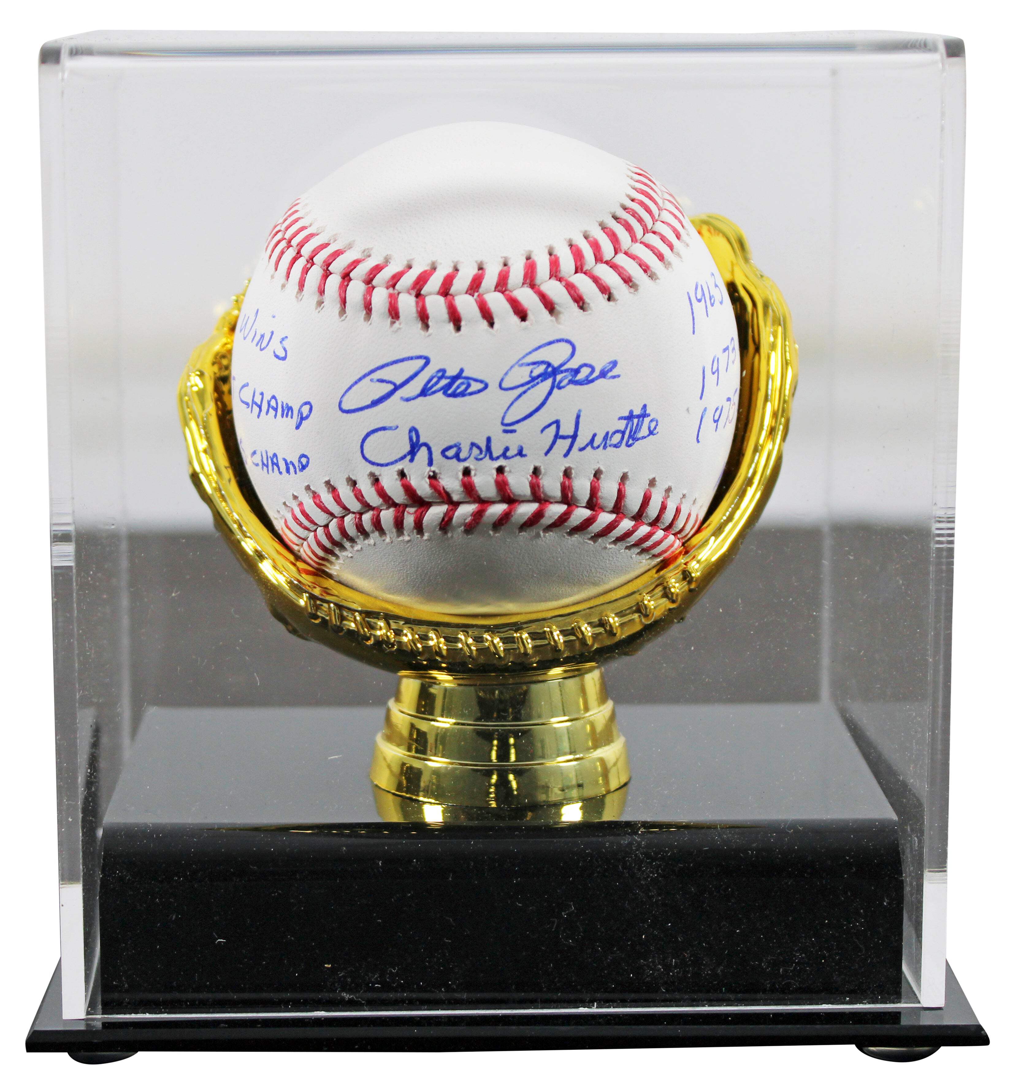 Reds Pete Rose "Career Stat" Authentic Signed Oml Baseball w/ Case BAS ...