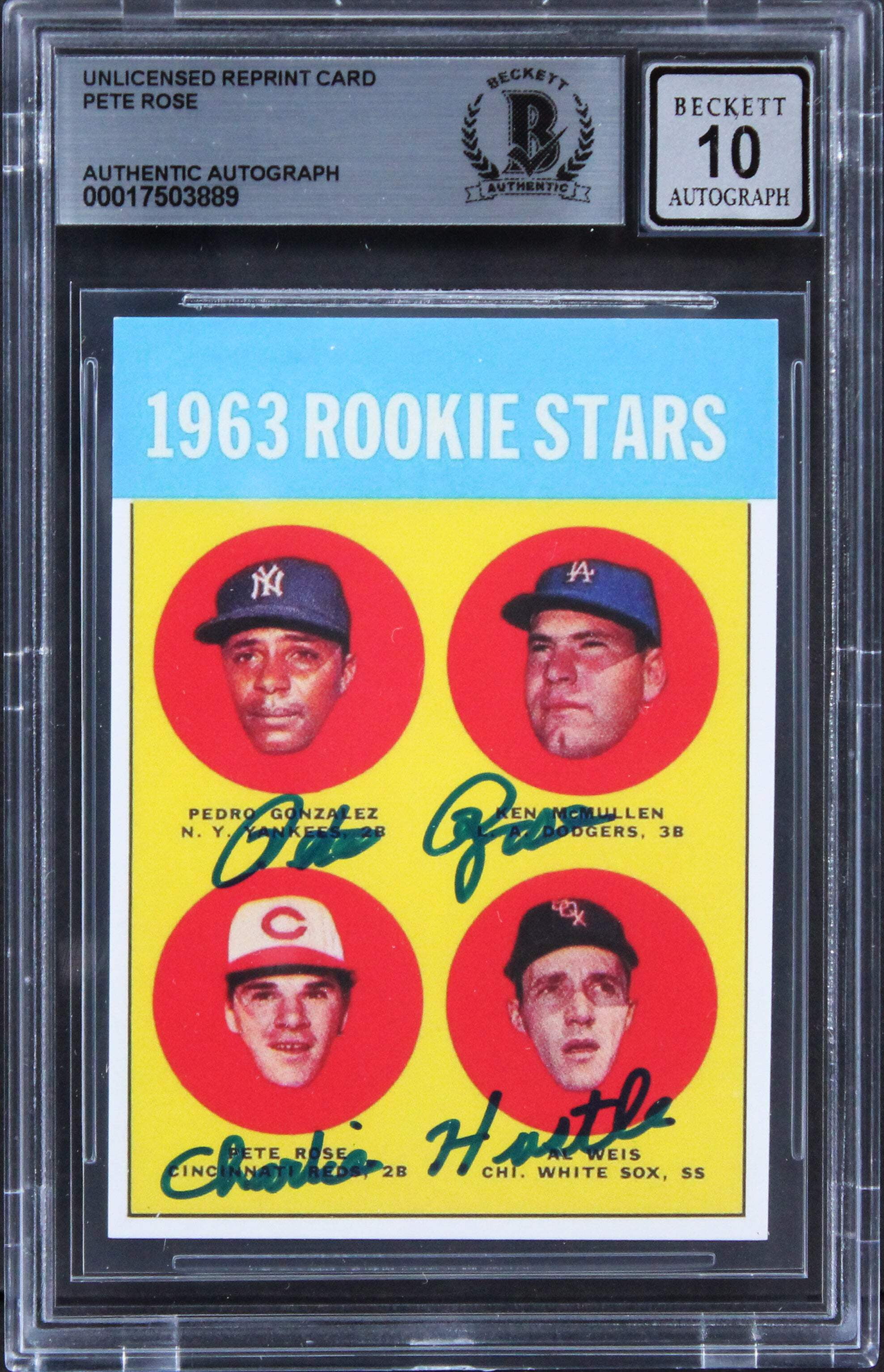 Reds Pete Rose "Charlie Hustle" Signed 1963 RC Reprint Card Auto 10 ...