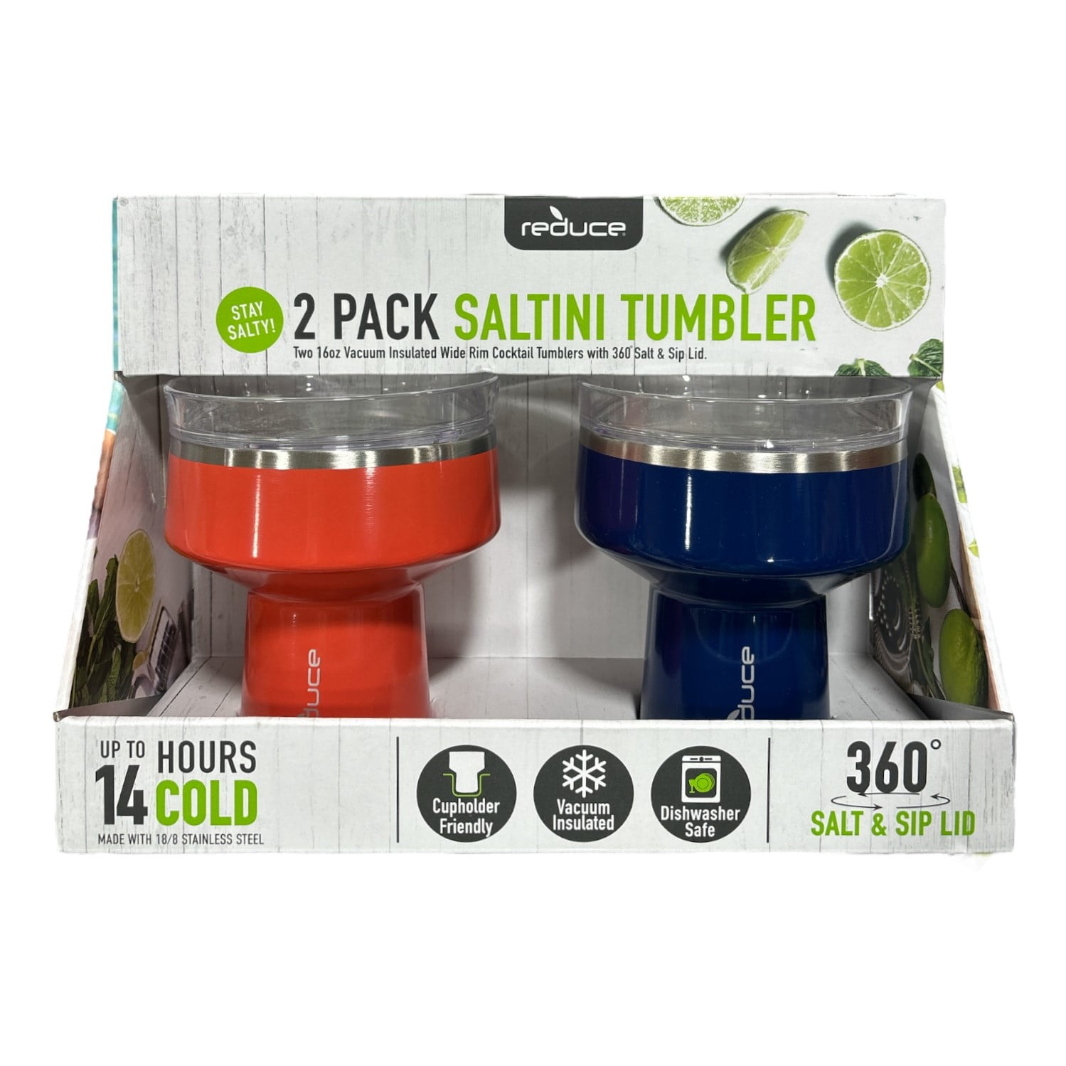 Reduce Stainless Steel Saltini Tumbler, 16oz, 2 Pack, Orange and Blue ...