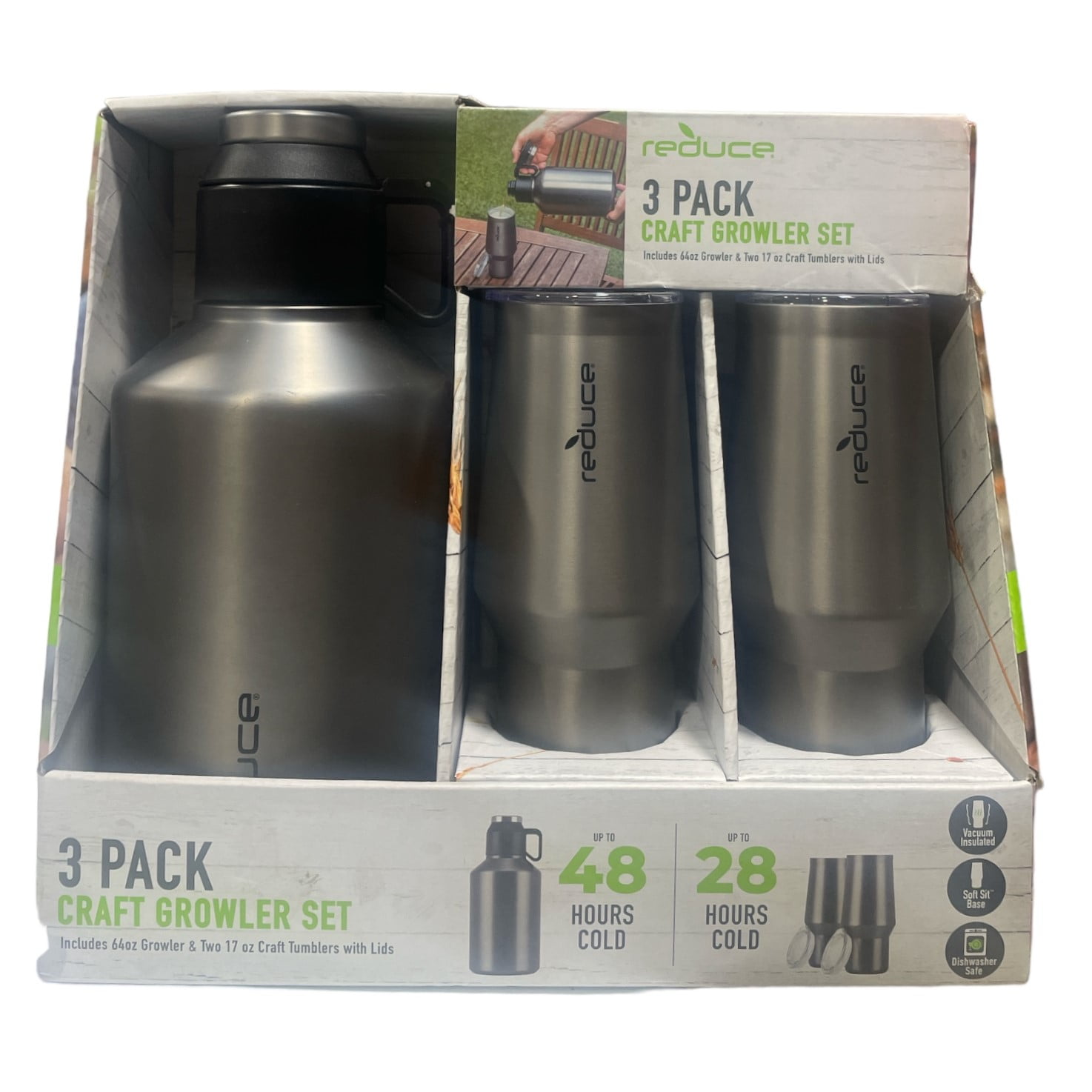 Reduce Insulated Craft Growler Set, 64oz Growler & 2- 17oz Craft ...