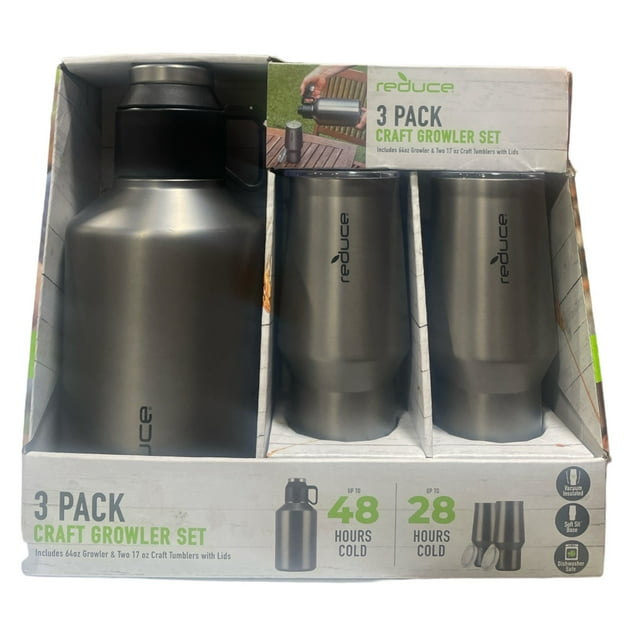 Reduce Insulated Craft Growler Set, 64oz Growler & 2- 17oz Craft ...
