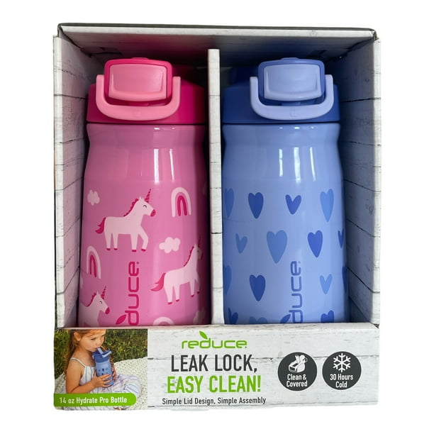 Reduce Stainless Steel Hydrate Pro Kids Bottle, 14oz, Unicorn & Hearts ...