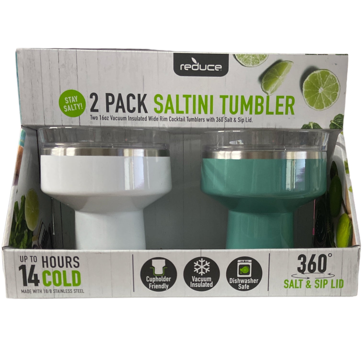Reduce 16 oz Vacuum Insulated Stainless Steel Saltini Tumblers, Keeps ...