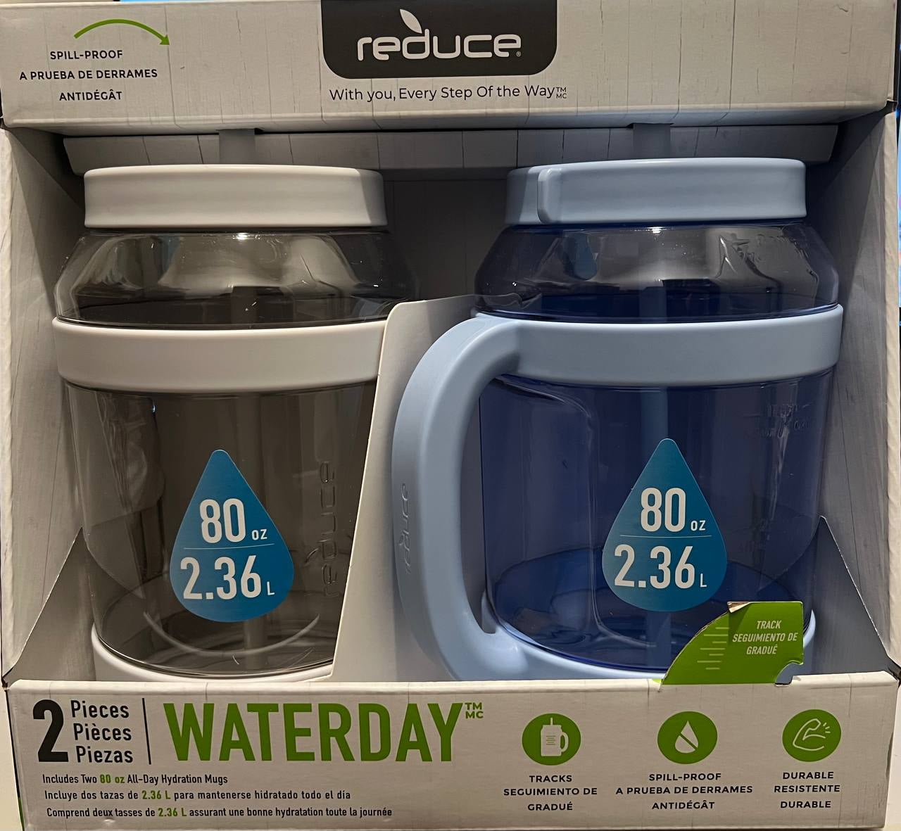 Reduce WaterDay 80oz Hydration Travel Cup with Handle, 2 Piece Spill ...