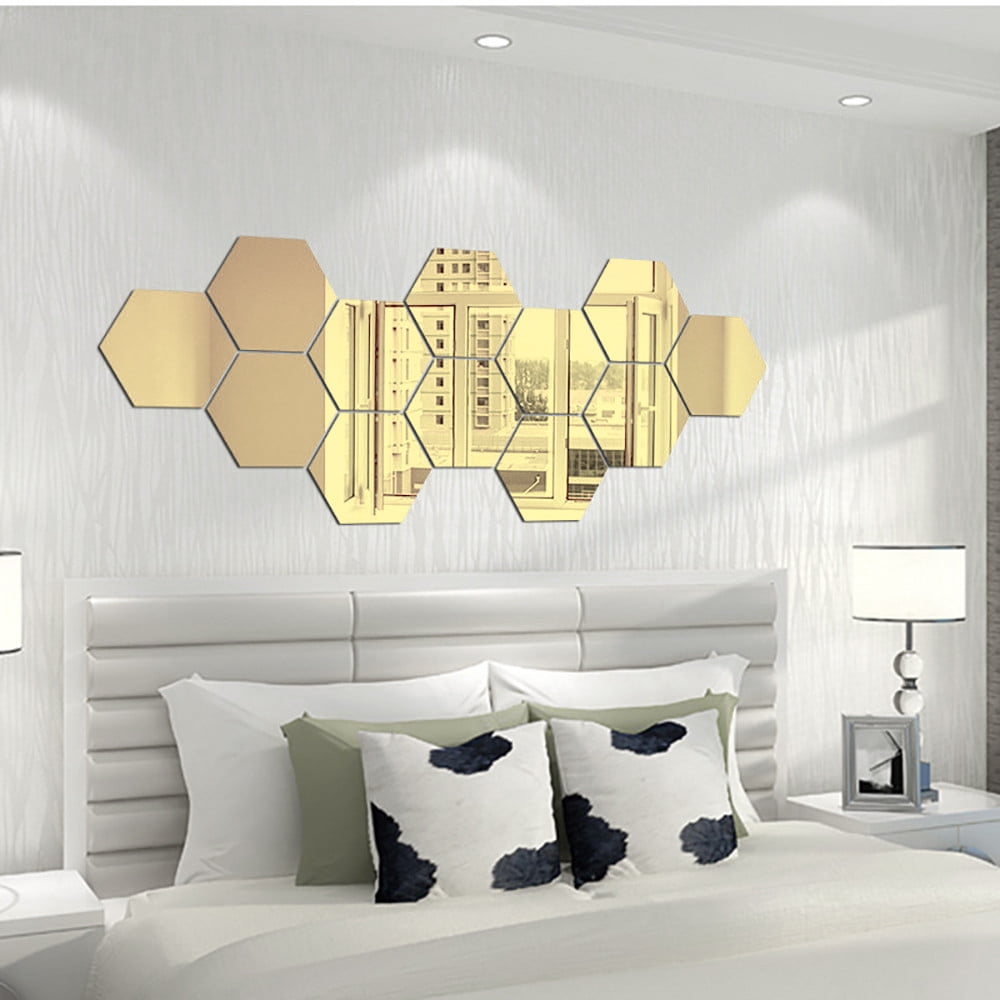 Reduced 36Pcs Hexagon Self Adhesive Mirror Wall Stickers, Decorative ...