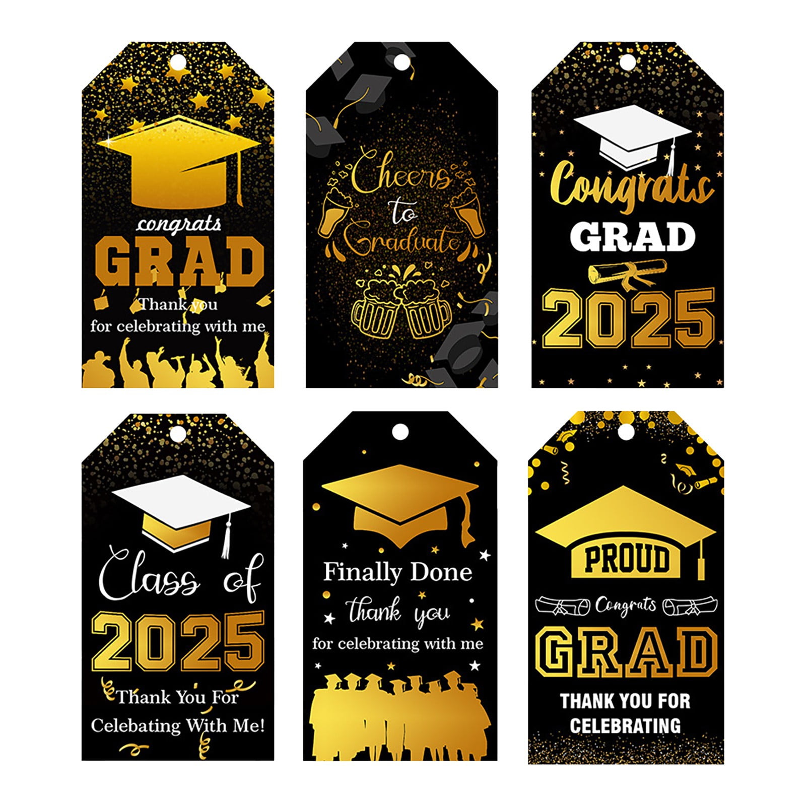Reduced!Class of 2025 Graduation Gift Tags, Black Gold Graduation Cap ...