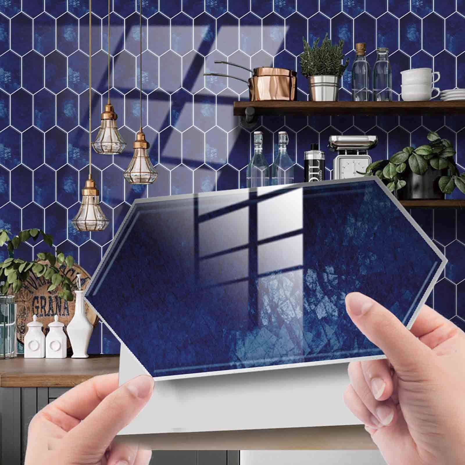 Reduced Long Hexagon Peel and Stick Tiles Backsplash,12 Sheets 3D Self Adhesive Wall Tile Back ...