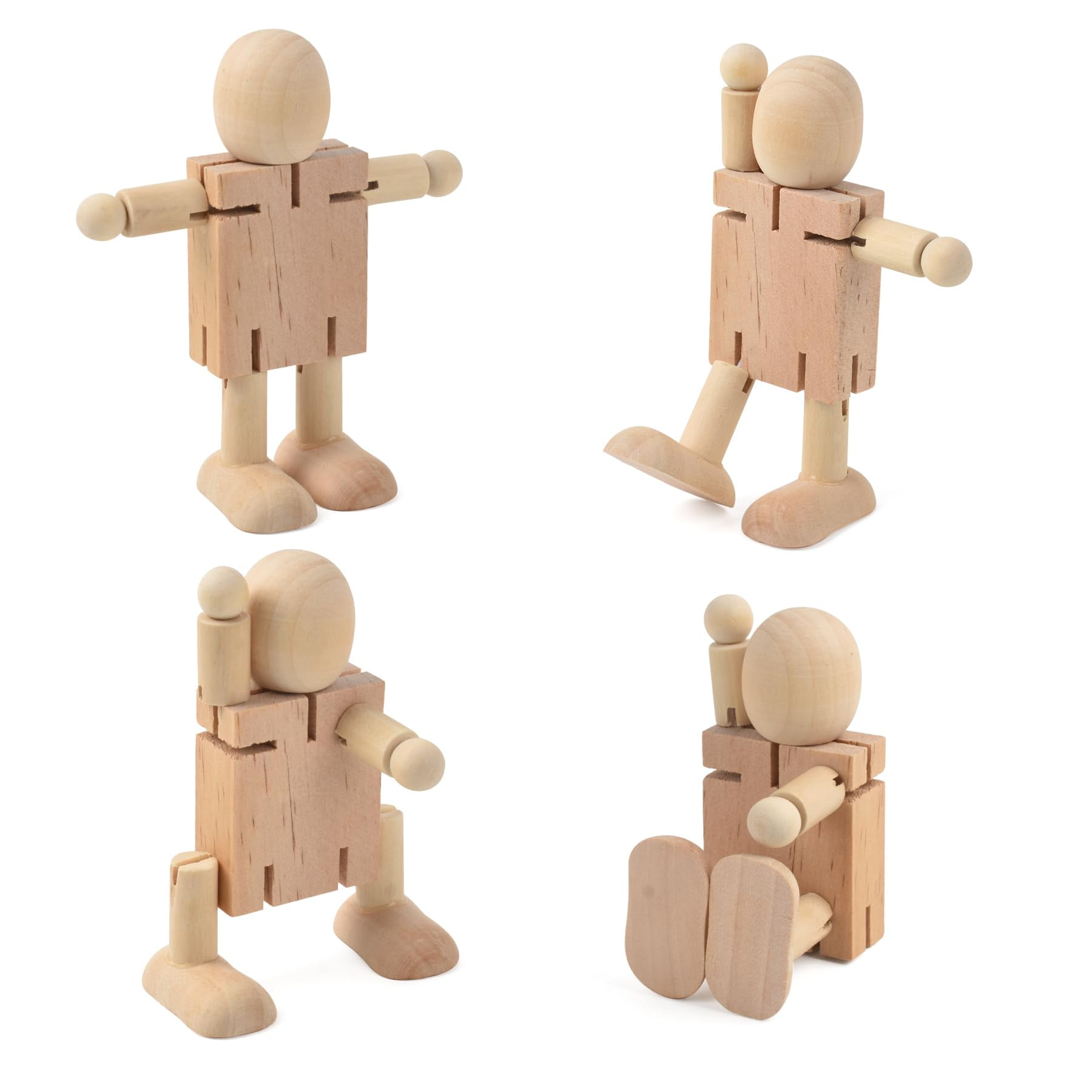 Redvigh 4PCS Unfinished Wooden Robot Adjustable Wooden Figures Wood ...