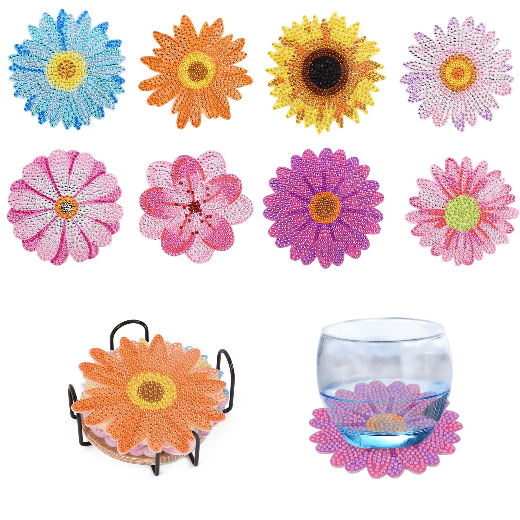 Redvigh Flower Diamond Art Coasters 8PCS, Diamond Art Coasters with ...
