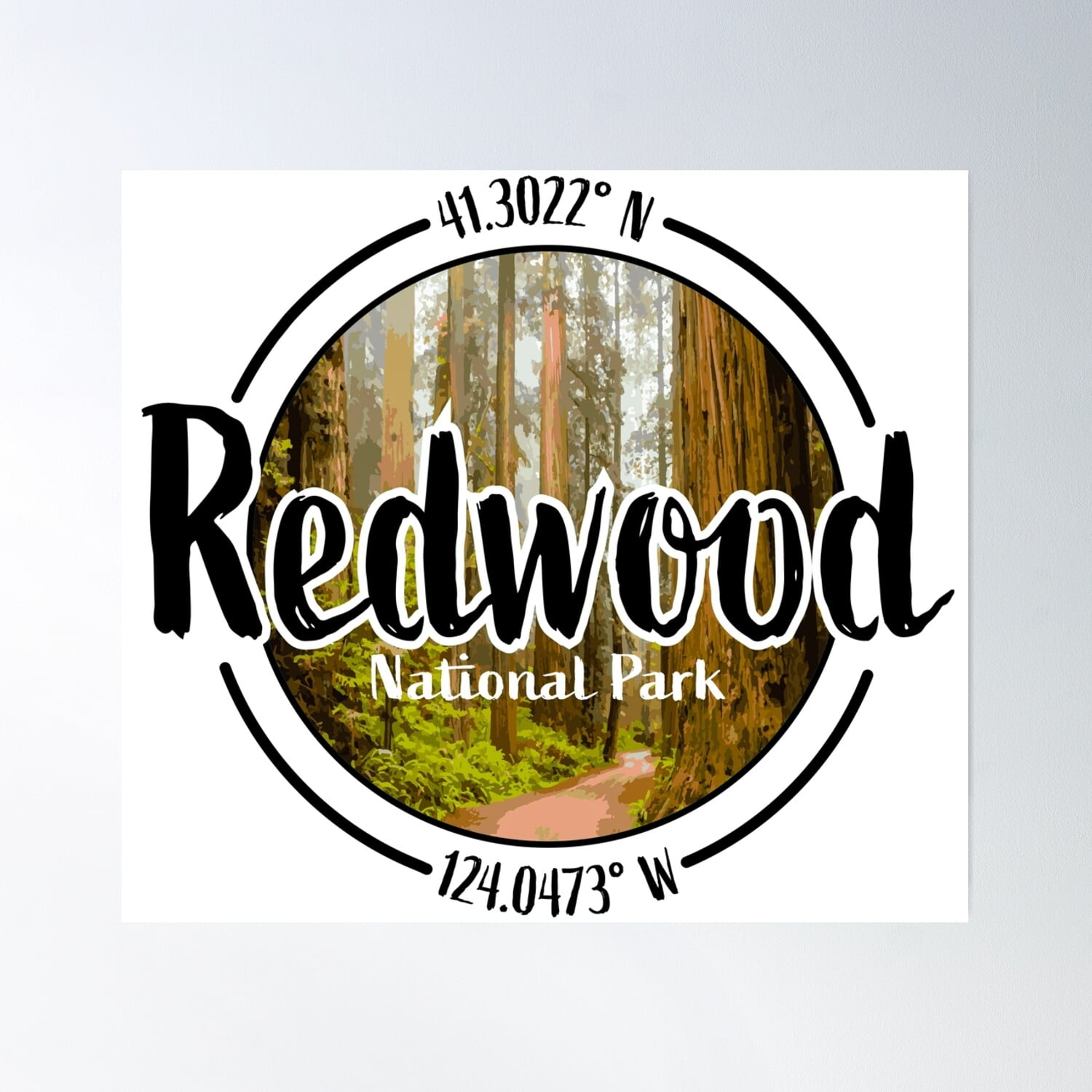 Redwood Design With Latitude And Longitude Poster Wall Art, Modern Wall ...