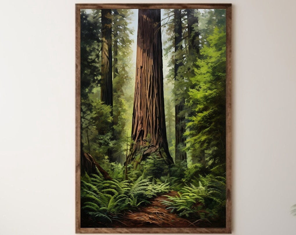 Redwood Forest Oil Painting Art Majestic Trees, Serene Landscape Forest ...