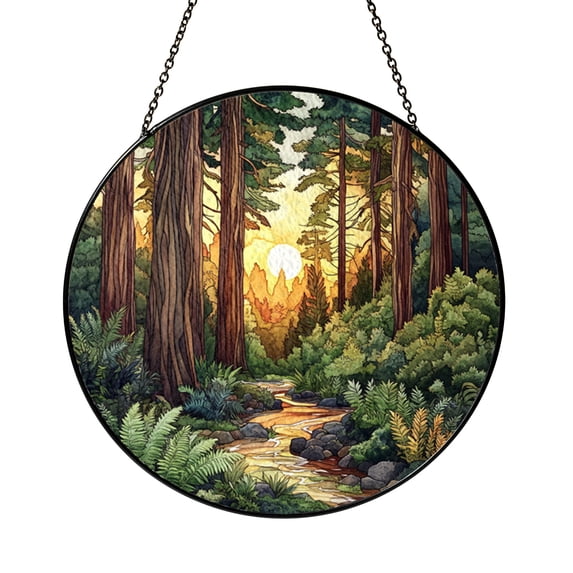 Redwood Grove Stained Glass Style Suncatcher Window Hanging, Forest ...