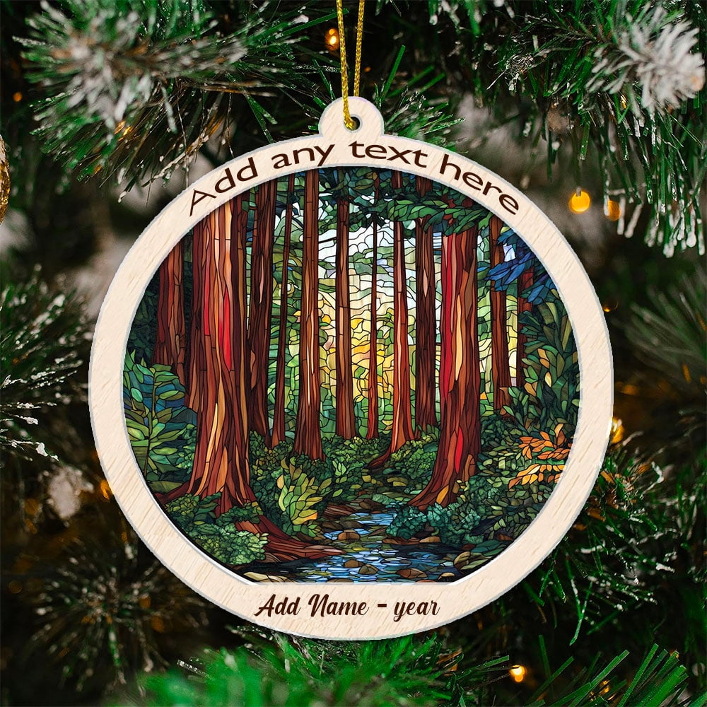 Redwood Grove Stained Glass Suncatcher Ornament – Text Christmas 2025 ...