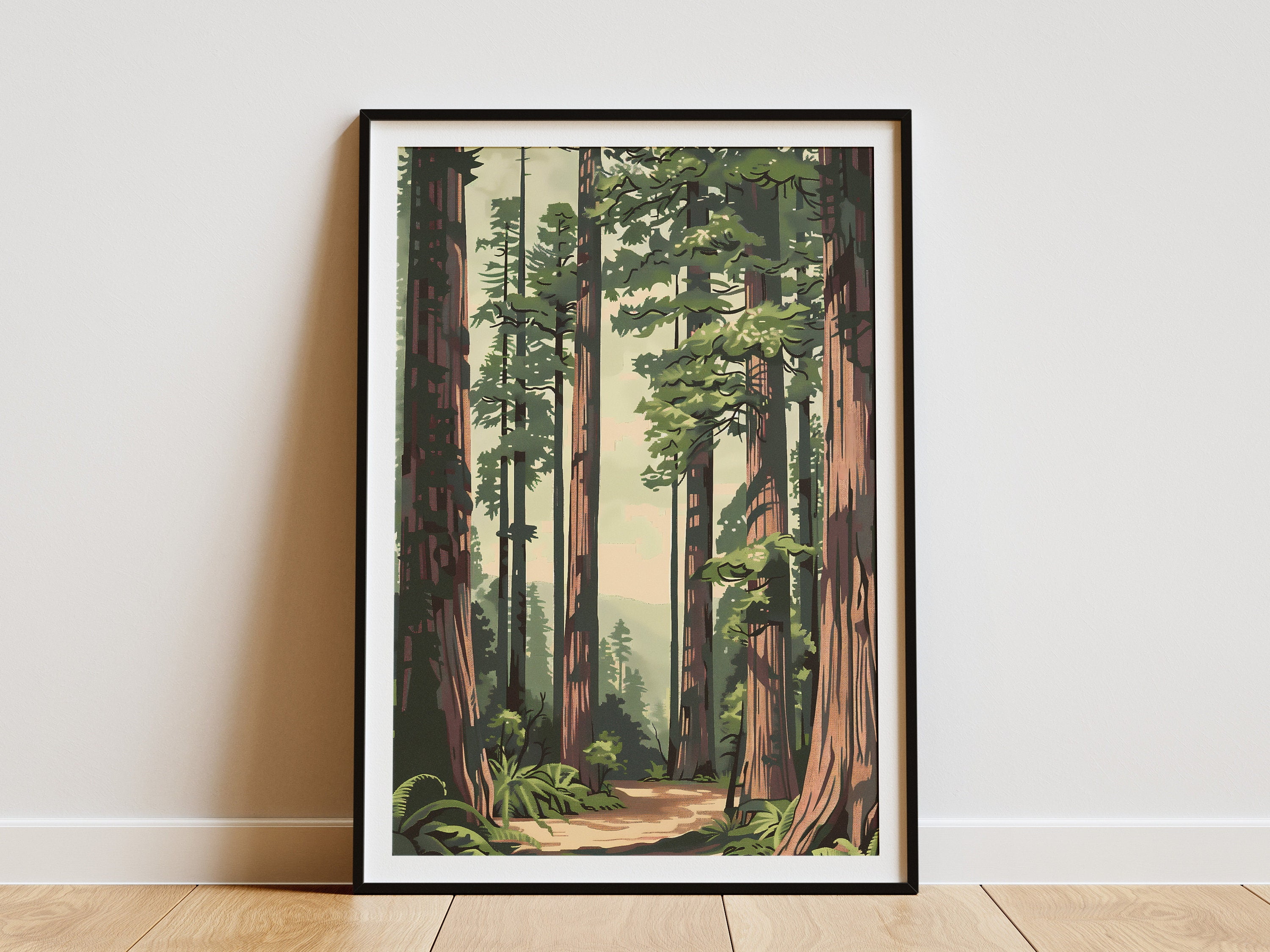 Redwood National Park Poster Vintage Travel Poster Abstract MidCentury ...
