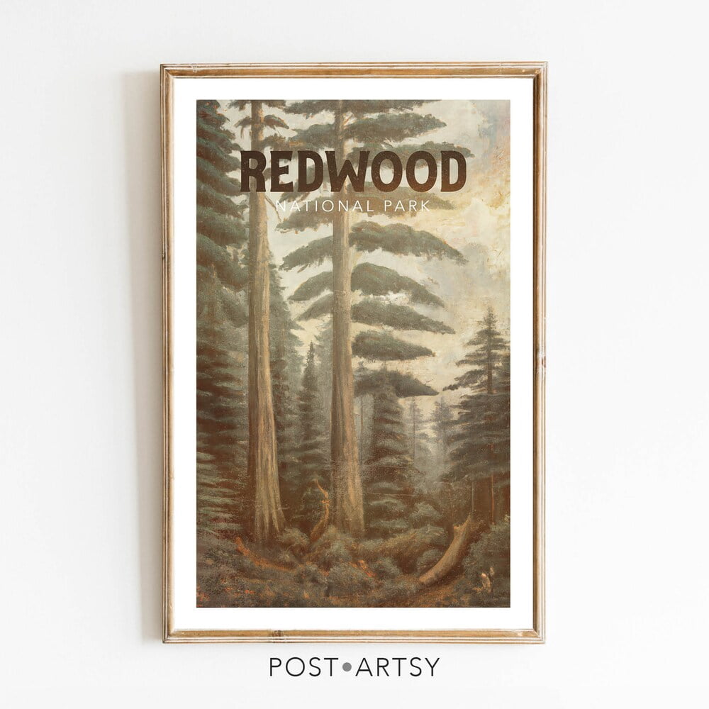 Redwood Poster National Park Print Vintage Style National Parks Art ...
