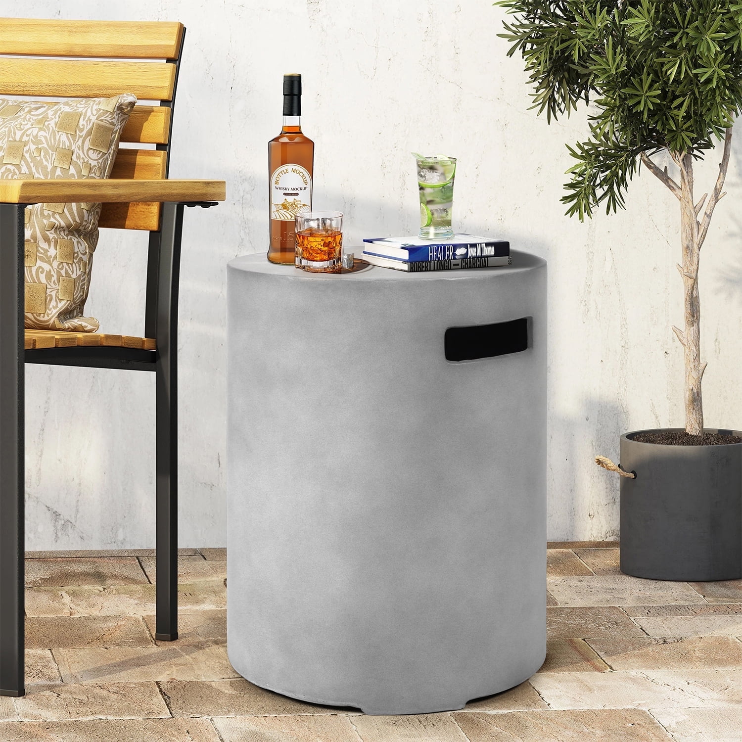 ReeQuo Propane Tank Cover Table Round Concrete 20 LB Tank Storage Box ...