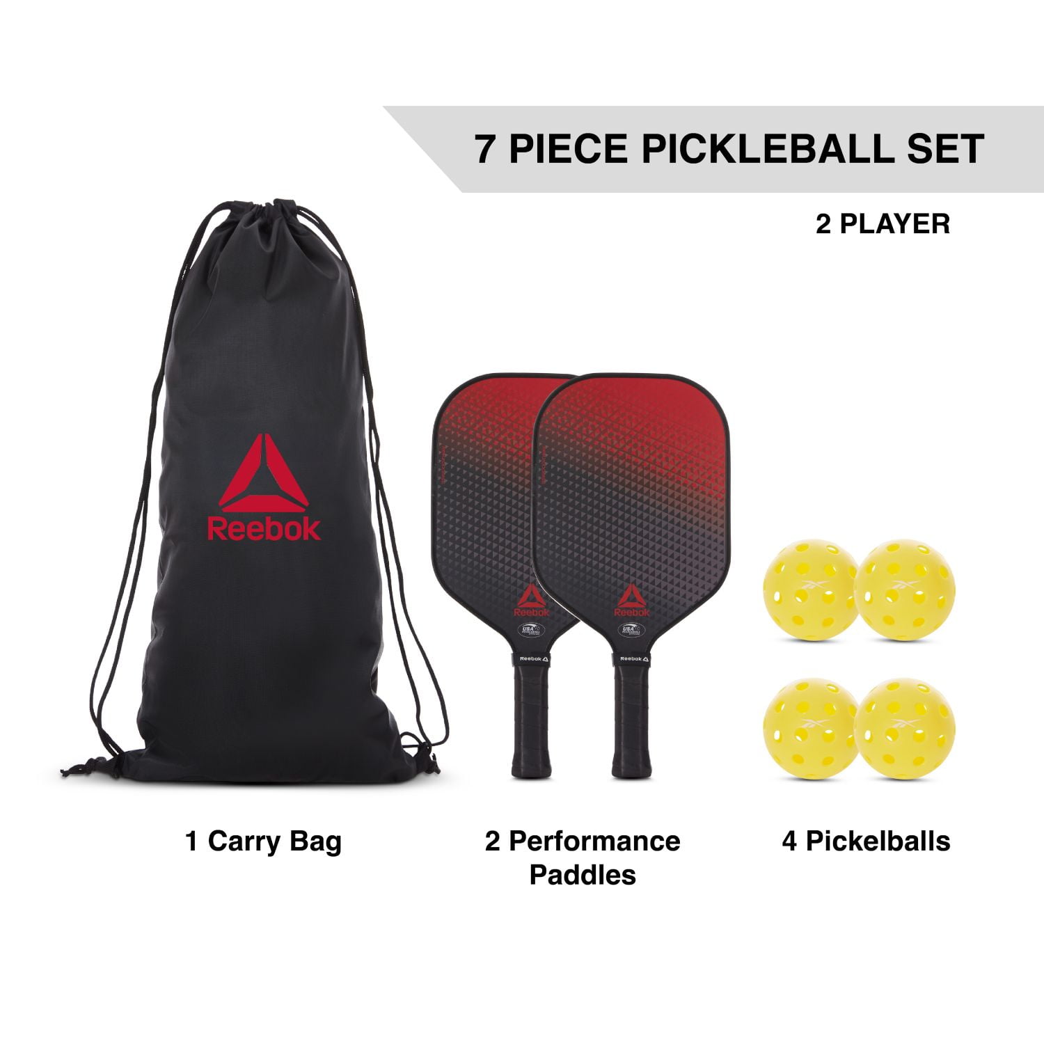 Brandclub - Reebok 7 Piece Pickleball Equipment Set, 2 Players, 2 ...