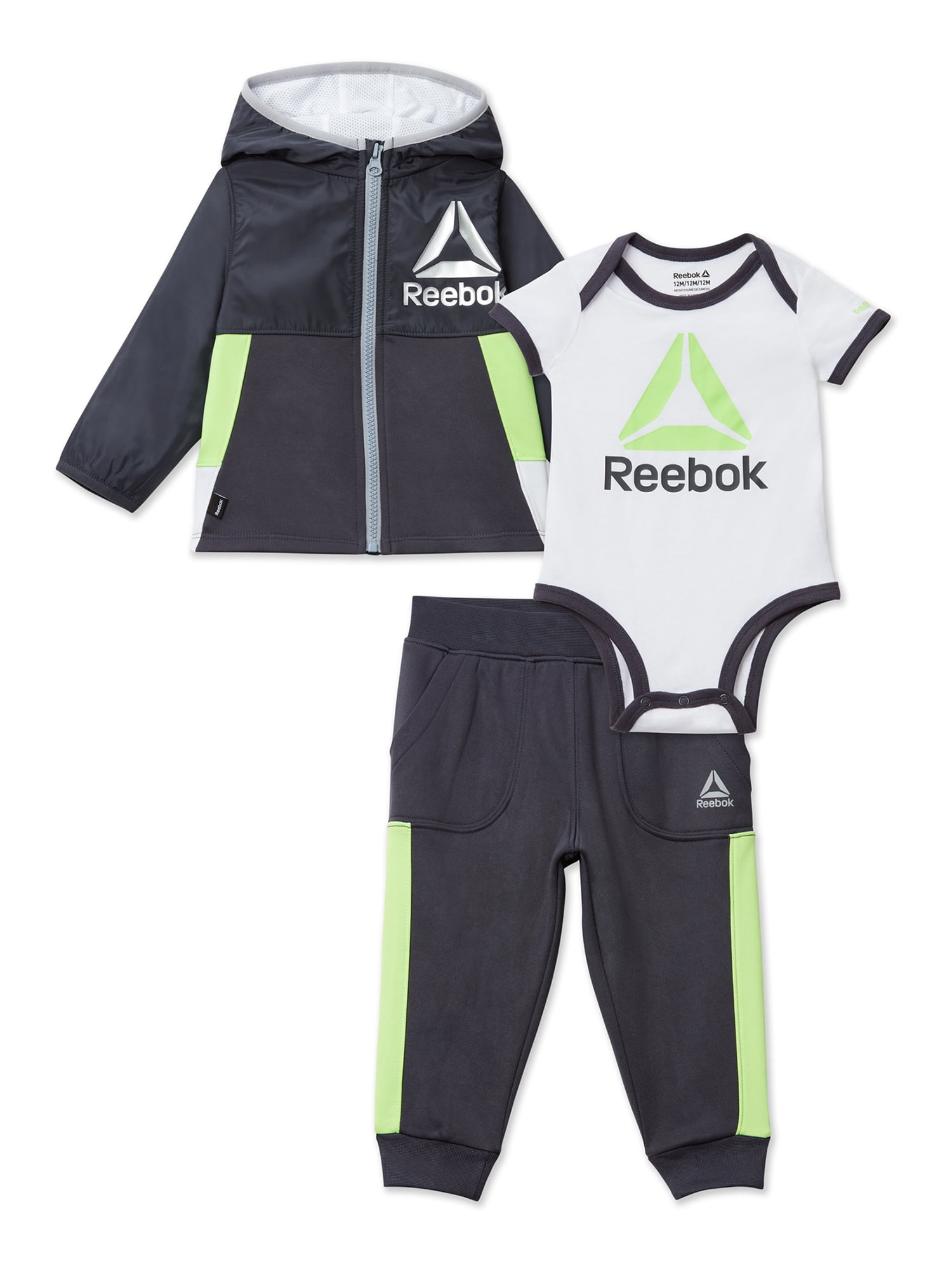 Reebok Baby and Toddler Boy Hoodie, Bodysuit and Jogger Pant Set, 3 ...