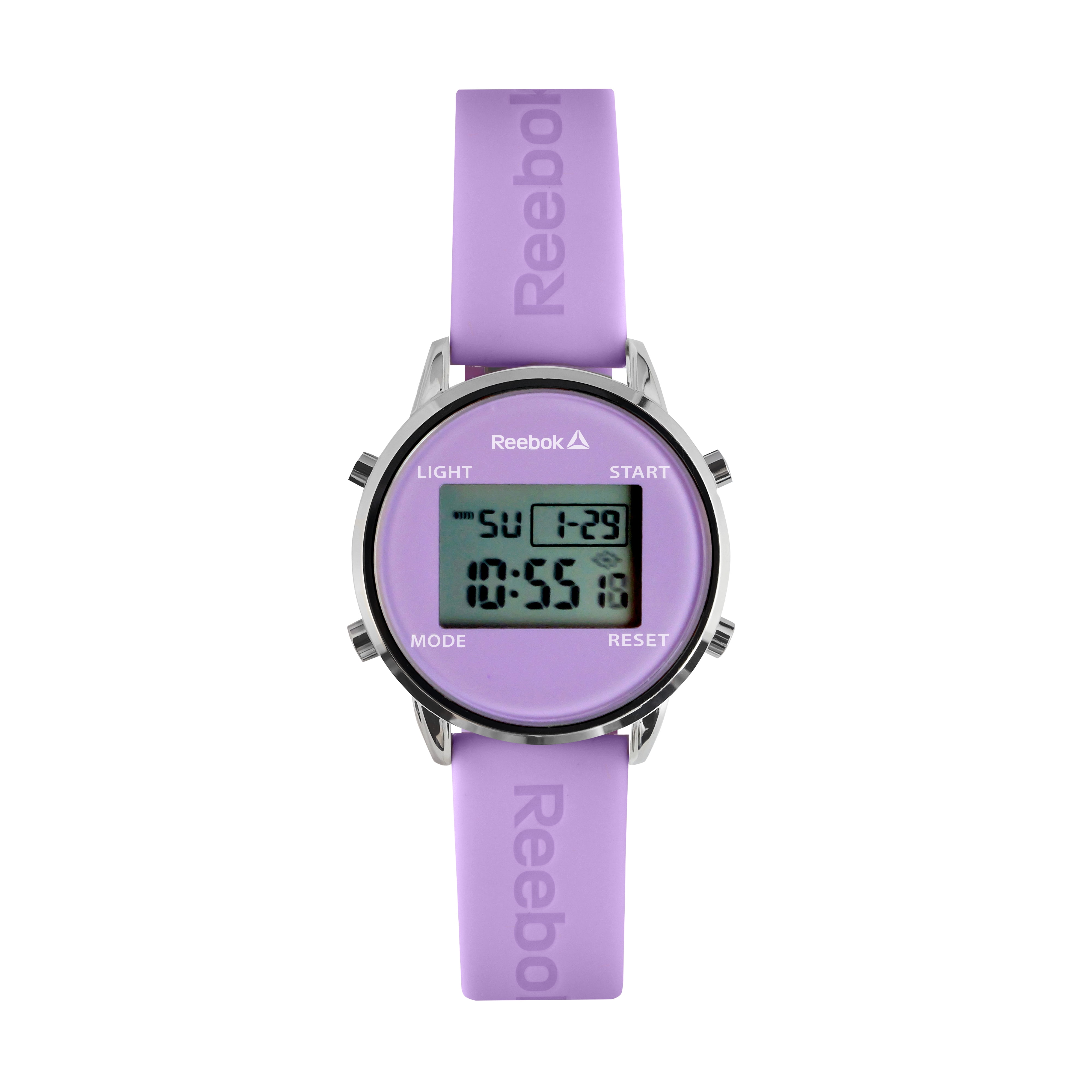 Reebok Delta Digital Sports Watch, Silver Case with Purple Strap ...