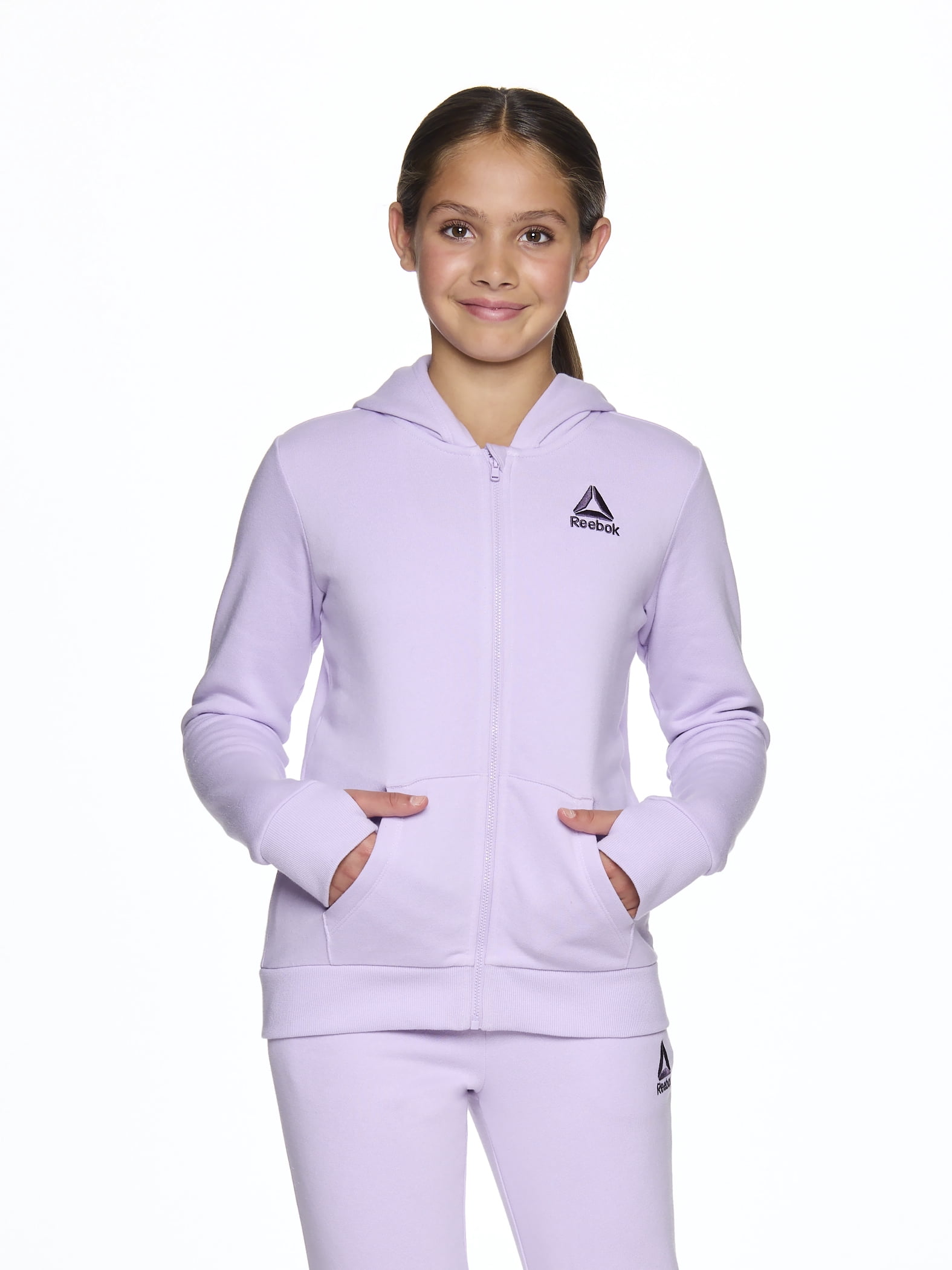Reebok Girl’s Athletic Full-Zip Fleece Hoodie, Sizes 4-18 - Walmart.com