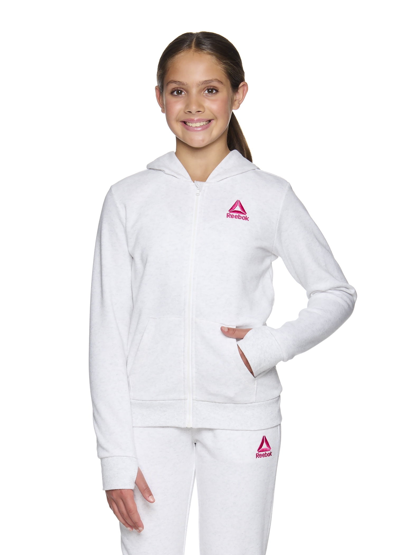 Reebok Girl’s Athletic Full-Zip Fleece Hoodie, Sizes 4-18 - Walmart.com