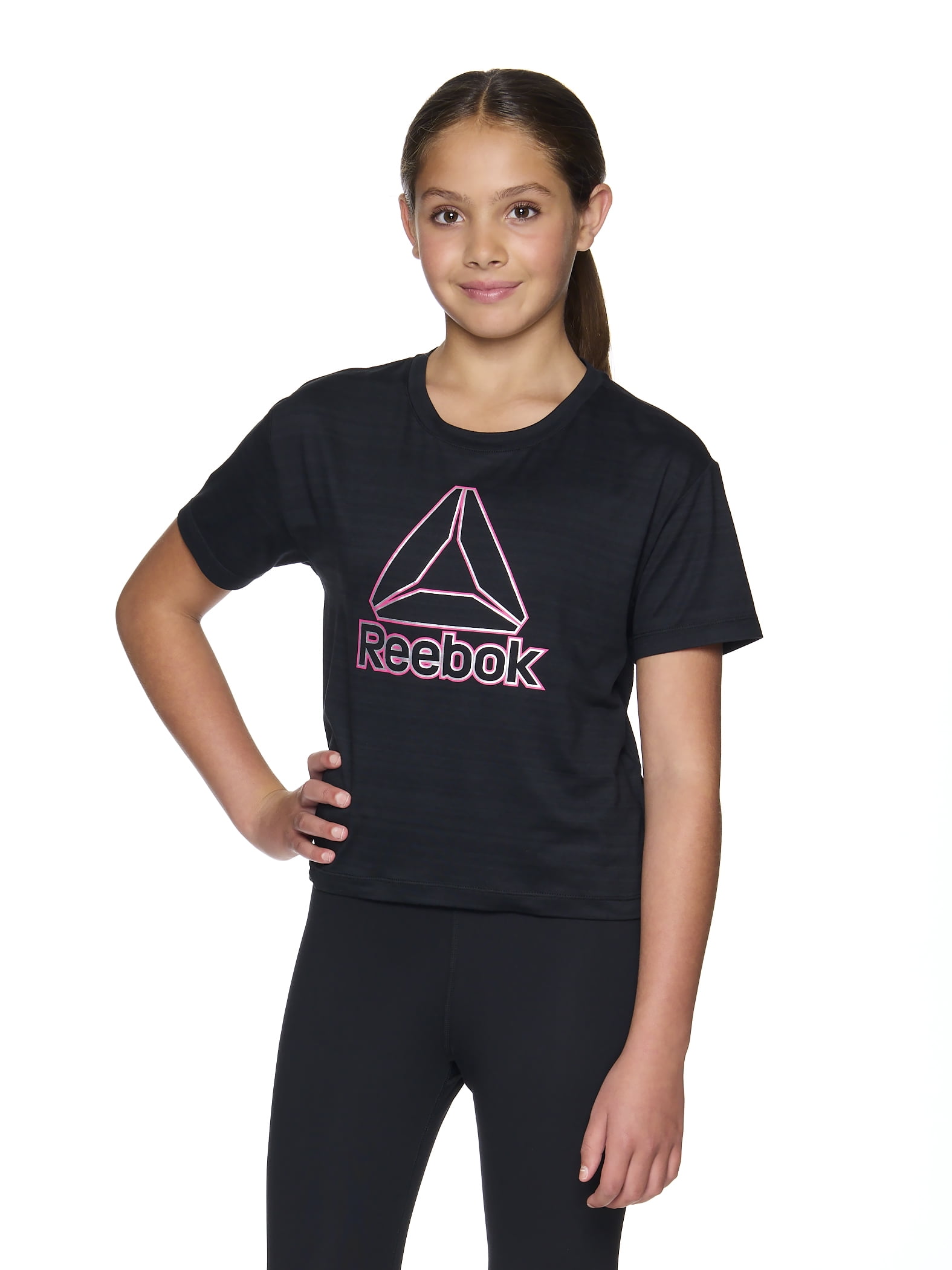 Reebok Girl's Athletic Striped Short Sleeve Graphic T-Shirt, Sizes 4-18 ...