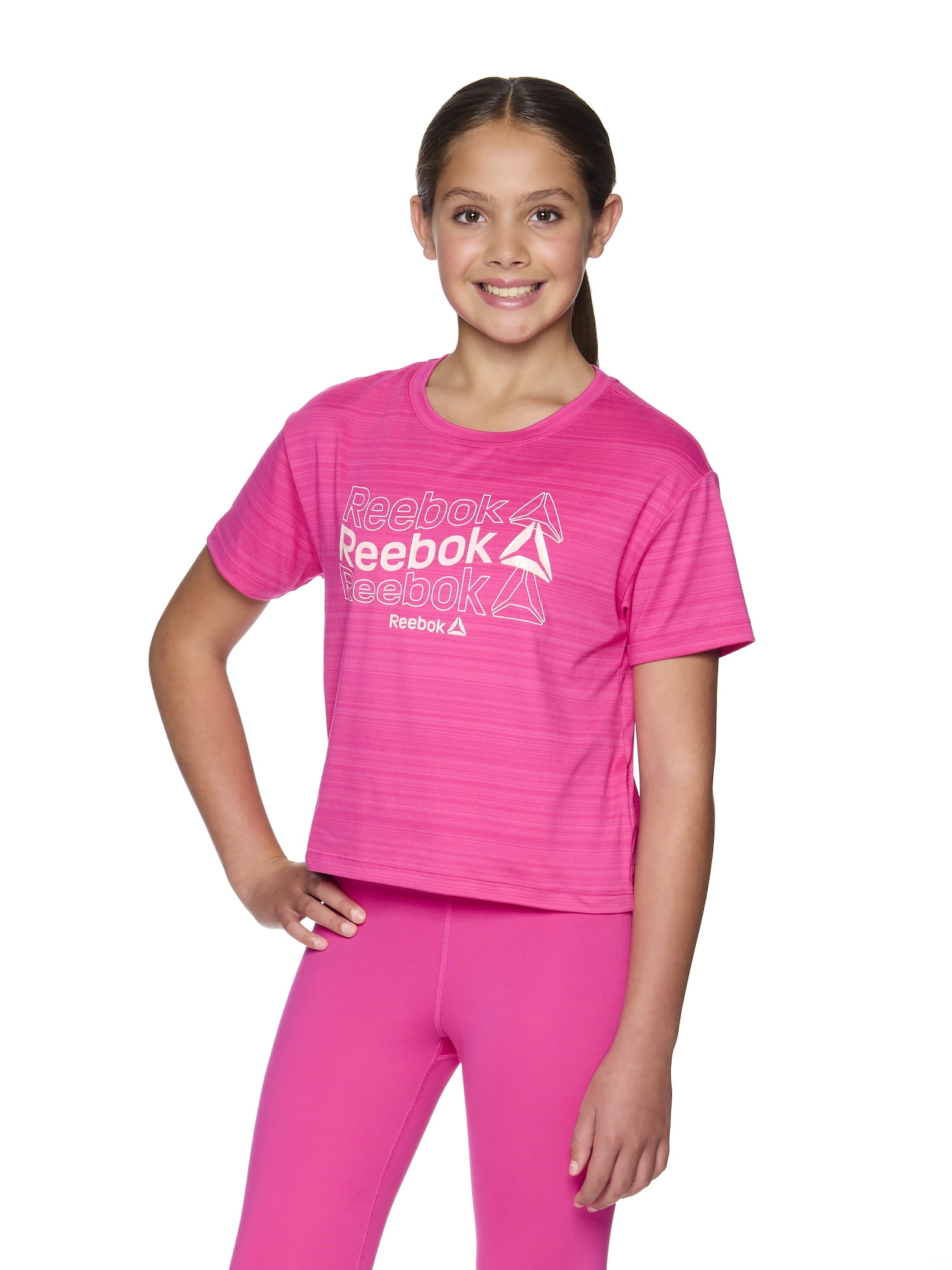 Reebok Girl's Athletic Striped Short Sleeve Graphic T-Shirt, Sizes 4-18 ...