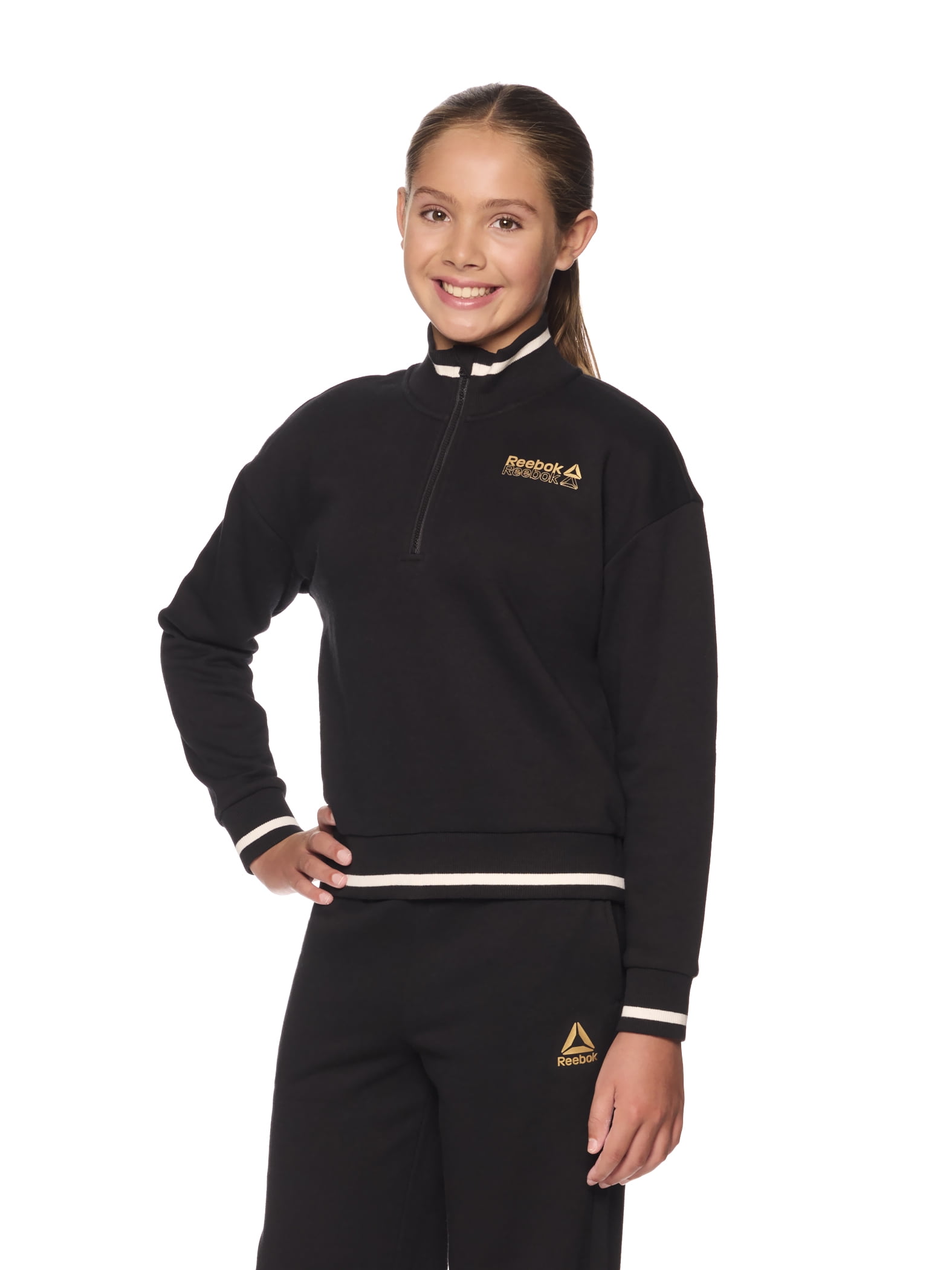Reebok Girl's Athletic Varsity 1/2 Zip Sweatshirt, Sizes 4 - 18 ...