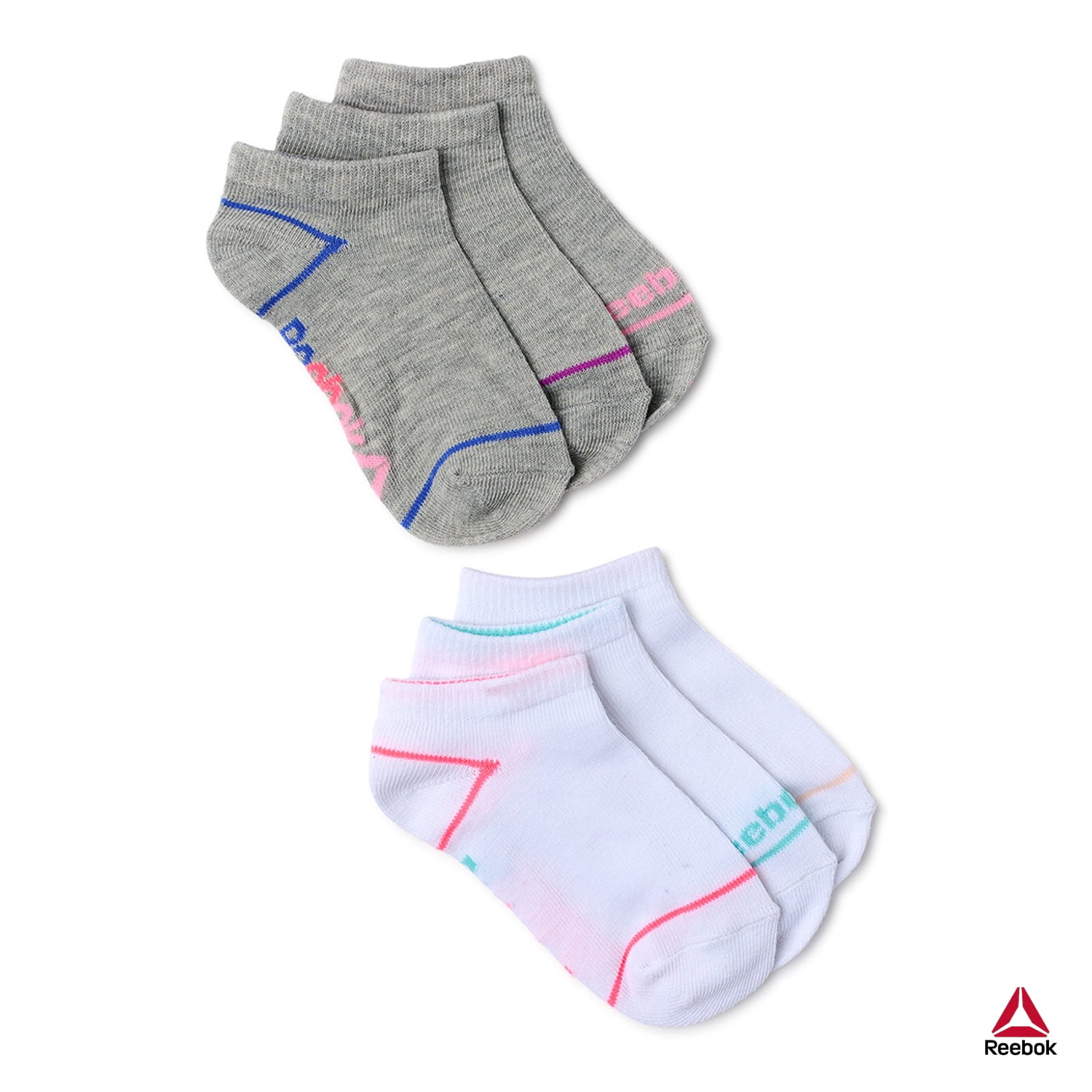 Reebok Girls Lightweight Low Cut Running Socks, 6-Pack, Moisture ...