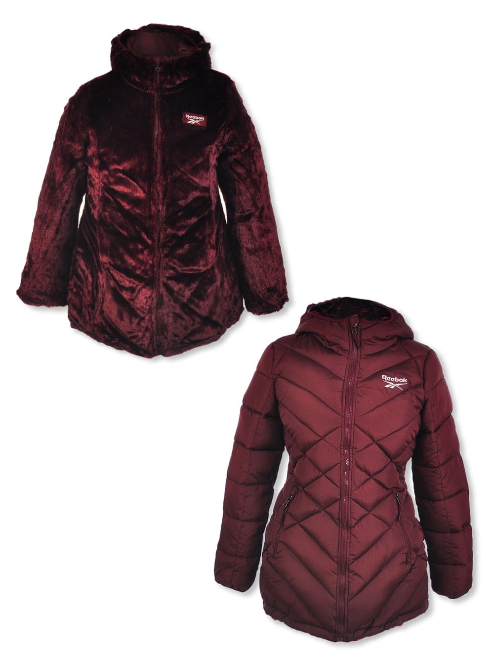 Reebok Girls' Reversible Puffer Hooded Jacket - cranberry, s (Big Girls ...