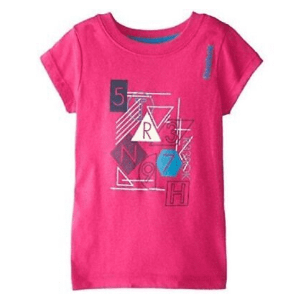 Reebok Girls' Zoom Up Graphic Tee, Letters-Numbers-Shapes, Pink, Size L ...