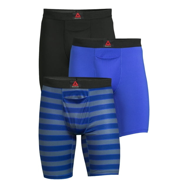 Reebok Men's Featherweight Long Performance Boxer Briefs 3-Pack, 7.5 ...