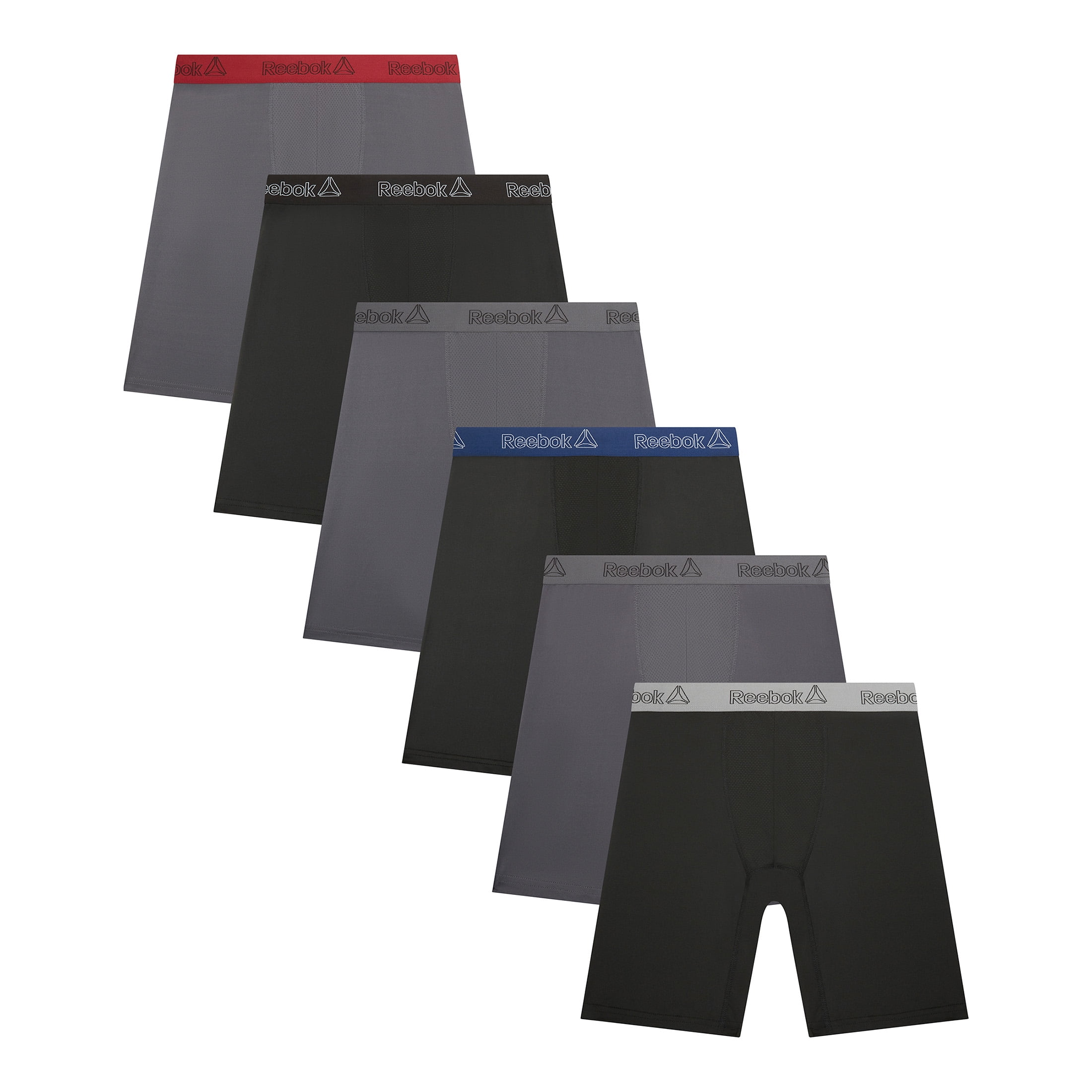 Reebok Men's Featherweight Performance Long Leg Boxer Briefs, 6 Pack ...