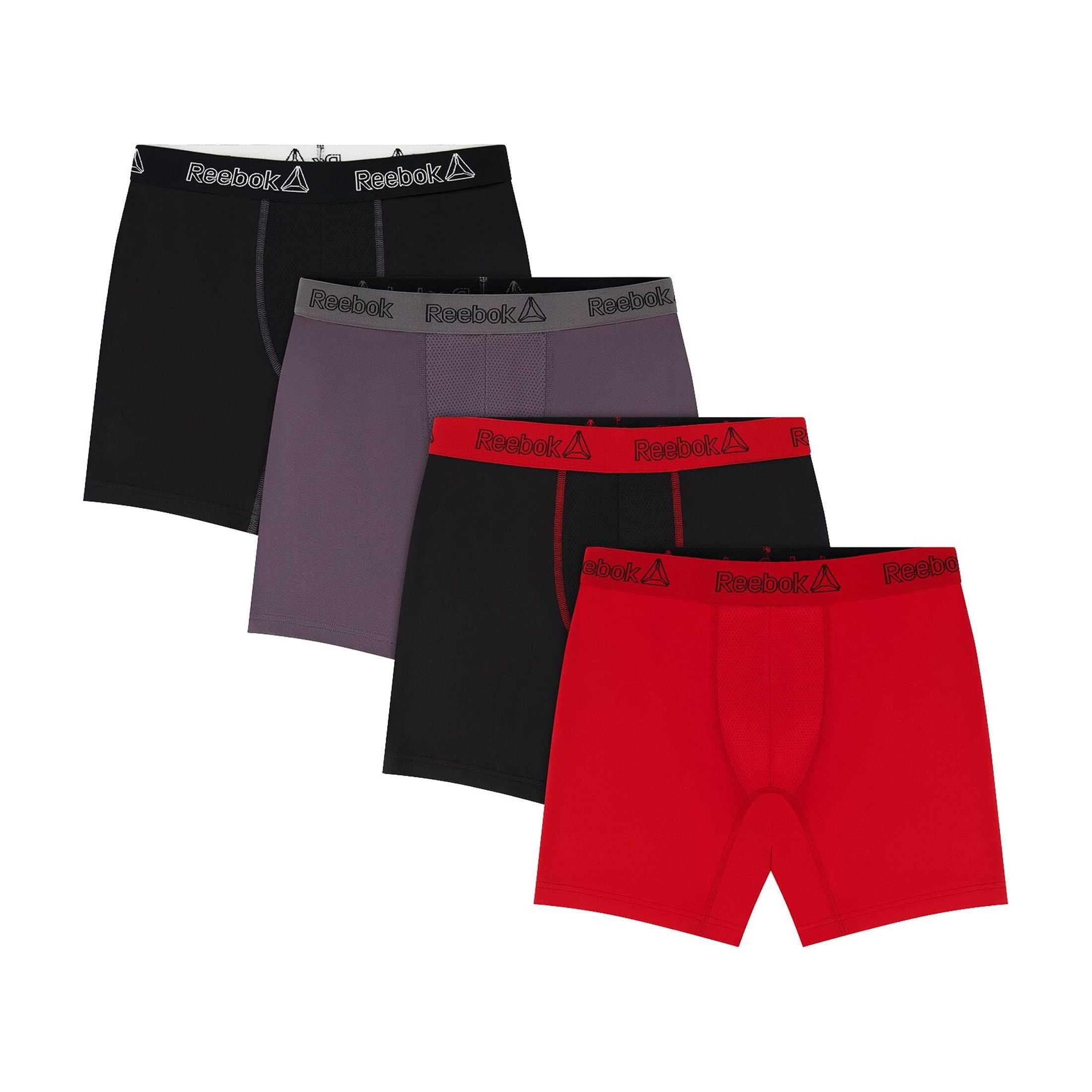 Reebok Men's Featherweight Performance Regular Leg Boxer Briefs, 4 pack ...