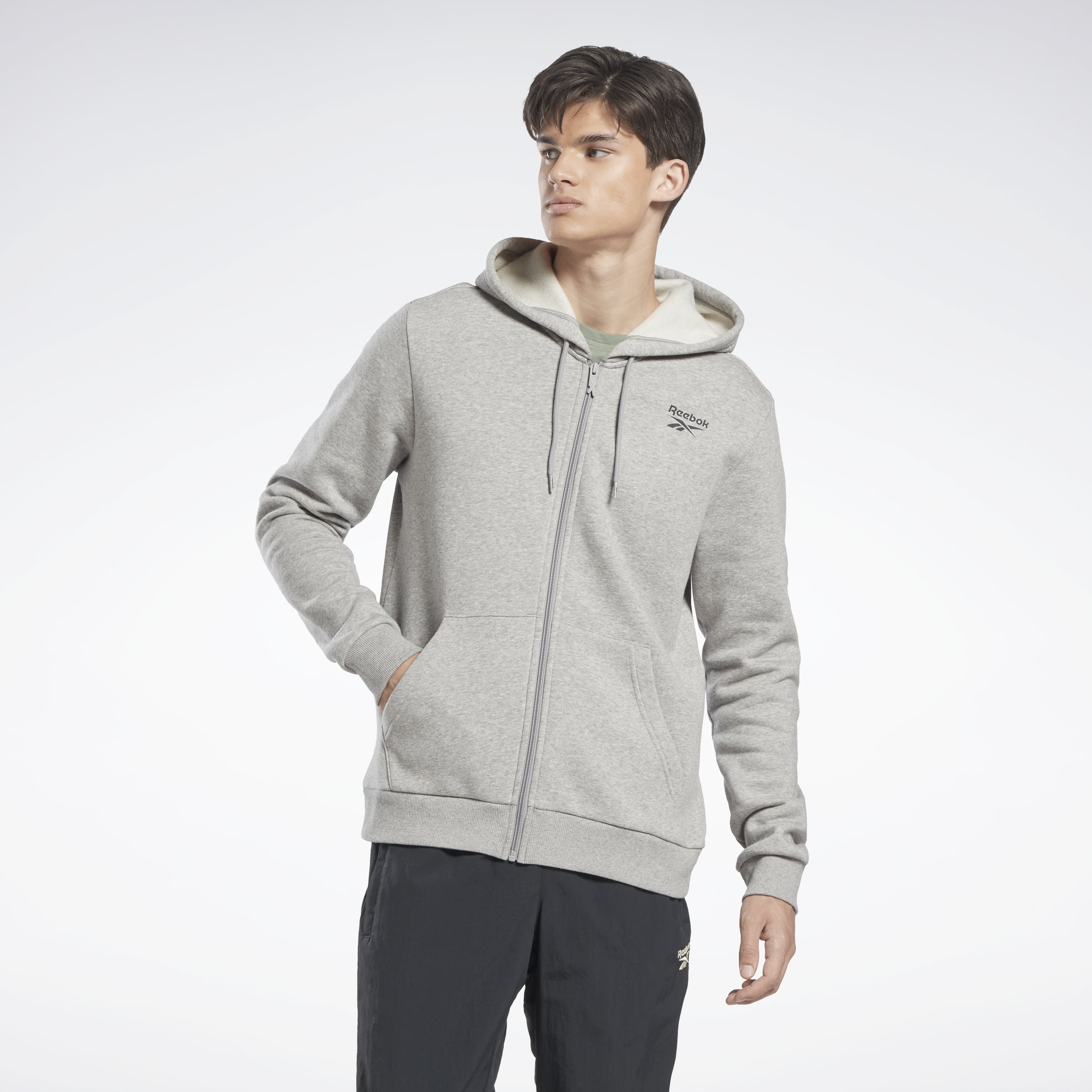 Reebok Men's Fleece Full-Zip Hoodie, Cotton Blend, Polyester, Drawcord ...