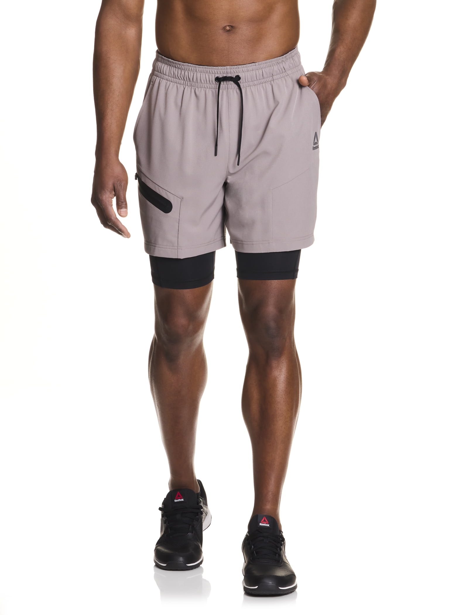 Reebok Men's and Big Men's Power Up 2-in-1 Woven Shorts (6" Inner, 9 ...