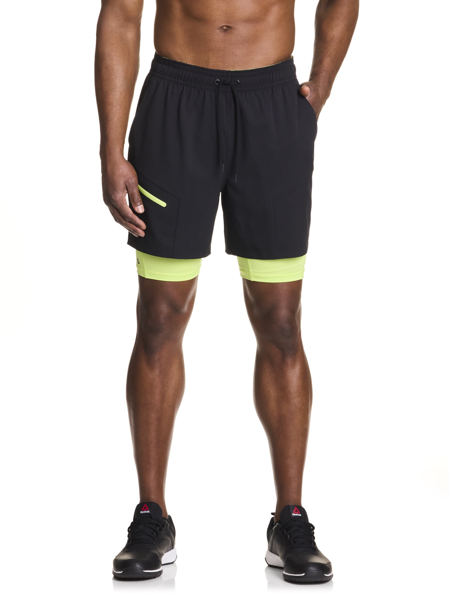Reebok Men's and Big Men's Power Up 2-in-1 Woven Shorts (6" Inner, 9 ...