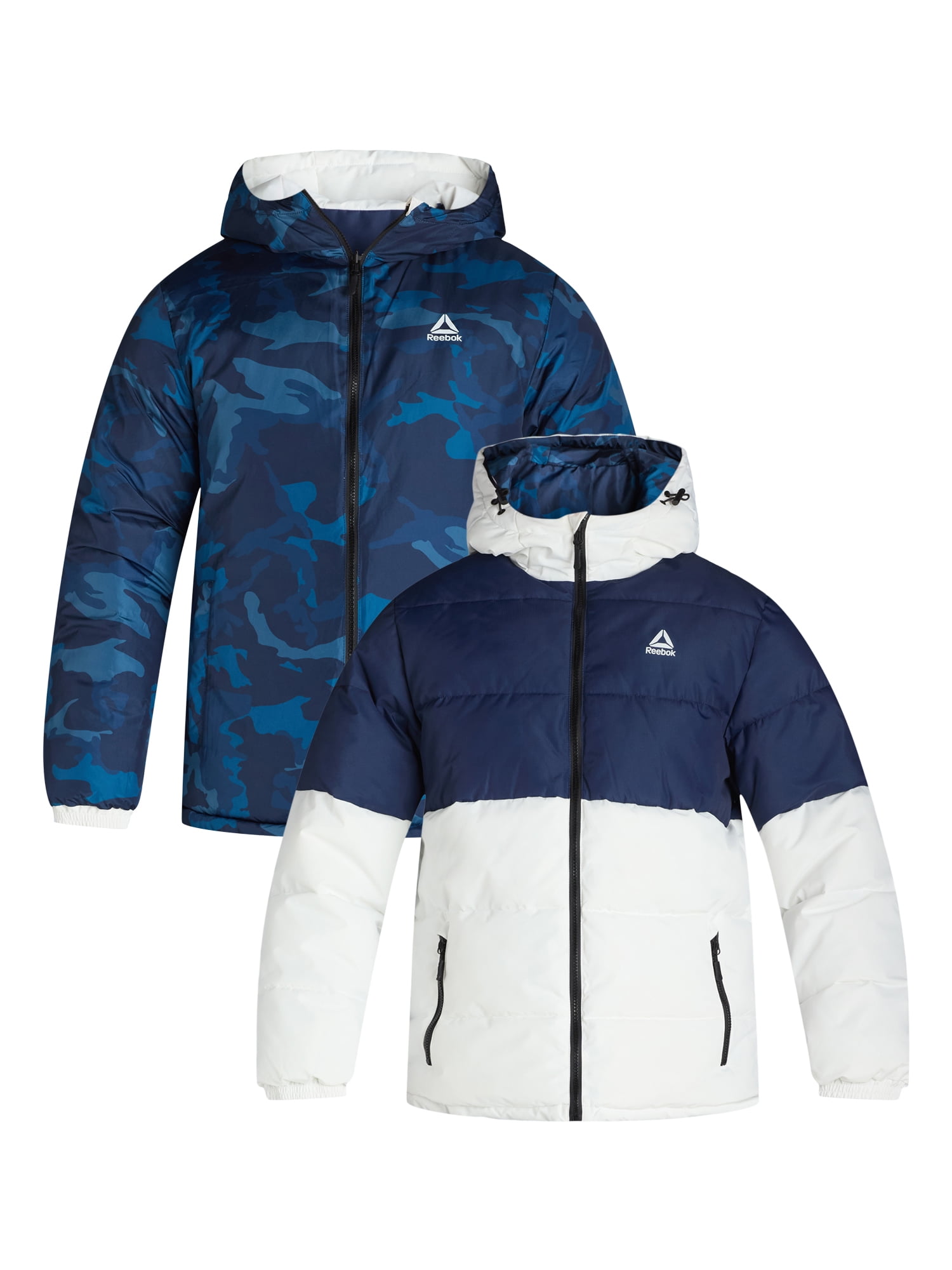 Reebok Men's Reversible Puffer Jacket, S-3XL, Colorblock/Camo, Hooded ...