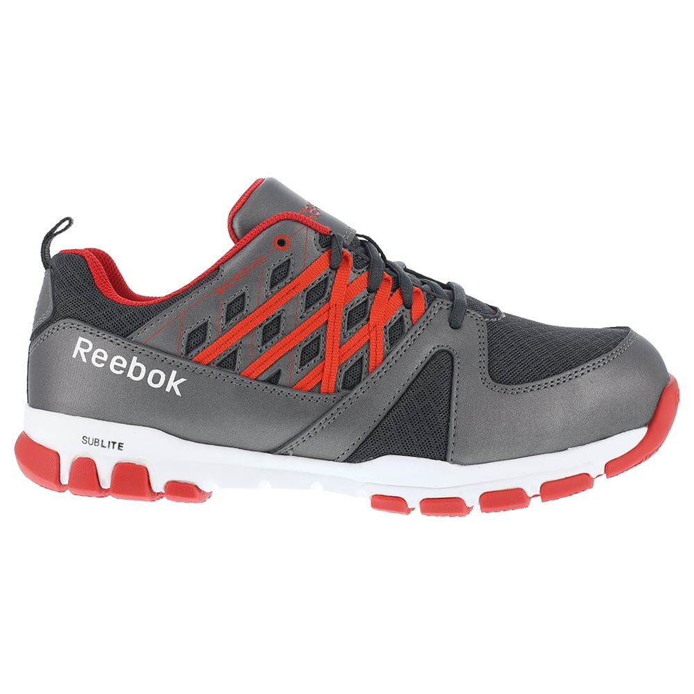 Reebok Mens Gray Leather Work Shoes Athletic Oxford Steel Toe Sublite ...